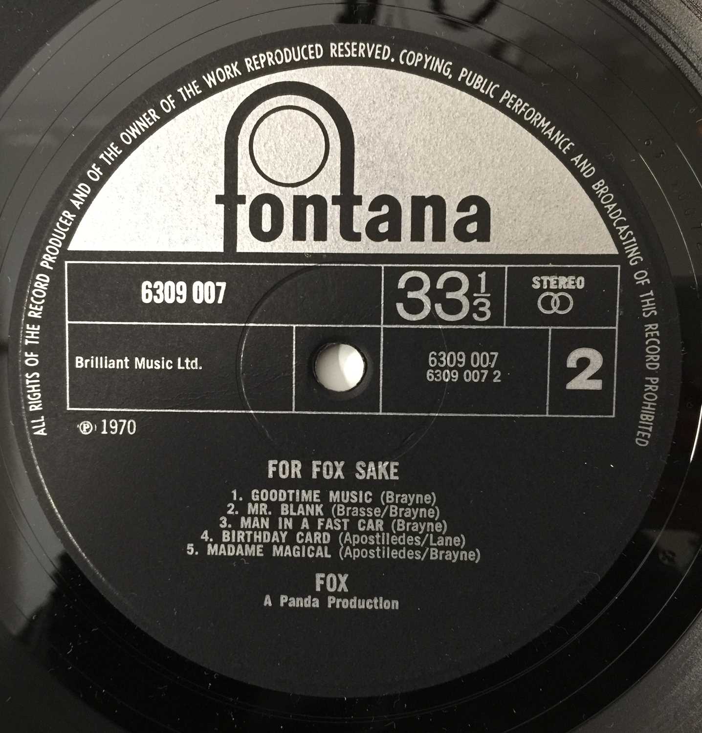 Lot 142 - FOX - FOR FOX SAKE LP (UK ORIGINAL - FONTANA