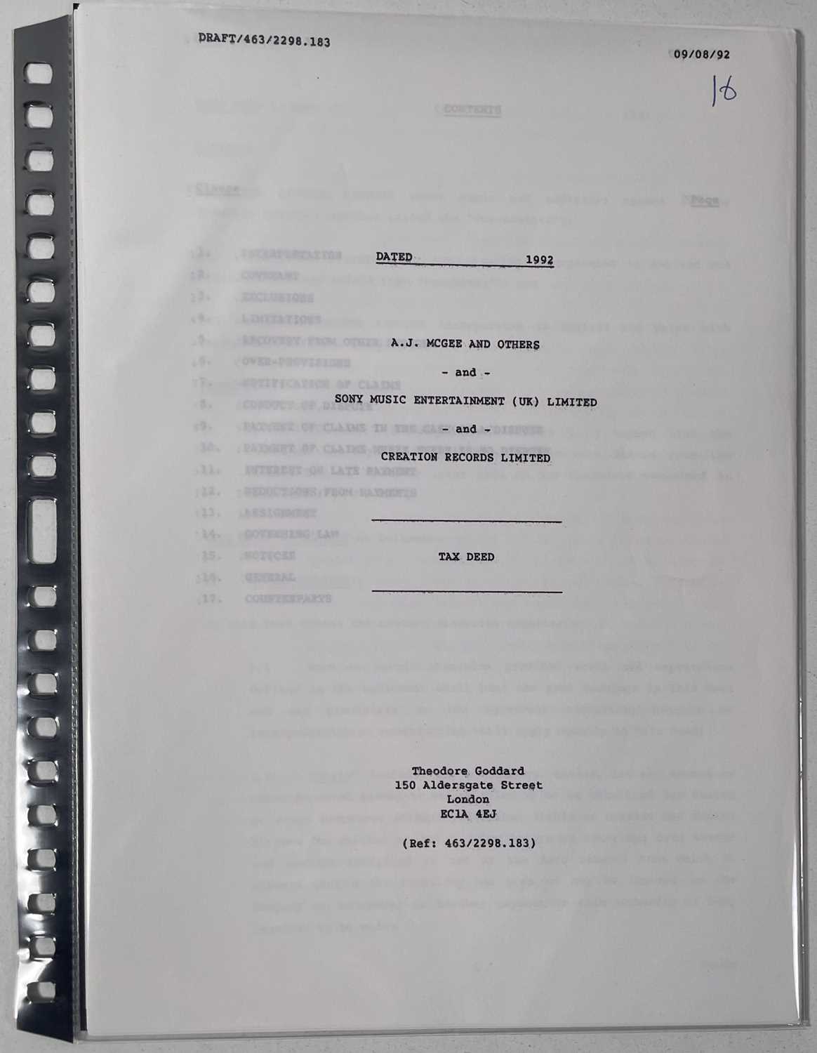 Lot 460 - CREATION RECORDS - 1992 ORIGINAL CREATION