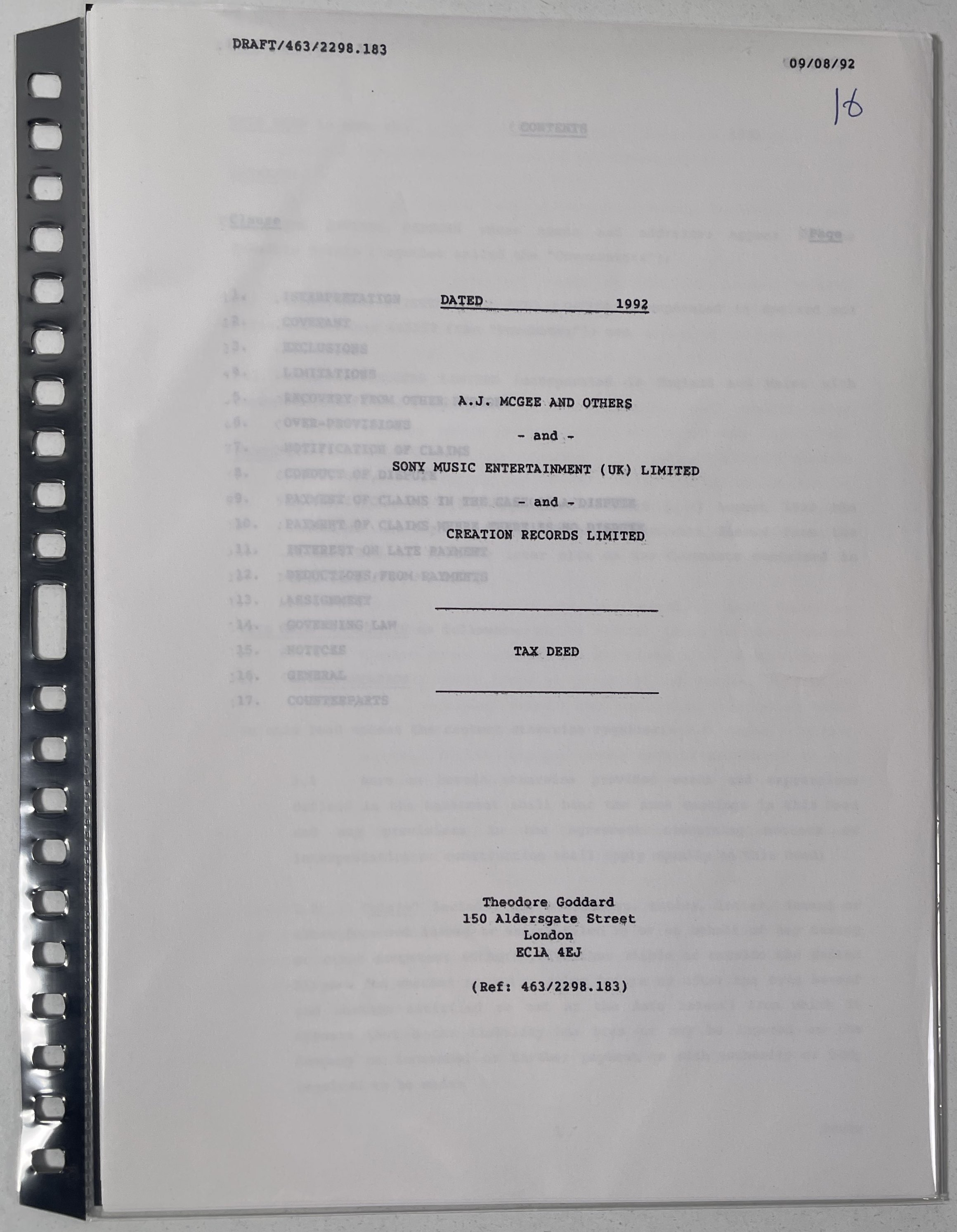 Lot 460 - CREATION RECORDS - 1992 ORIGINAL CREATION