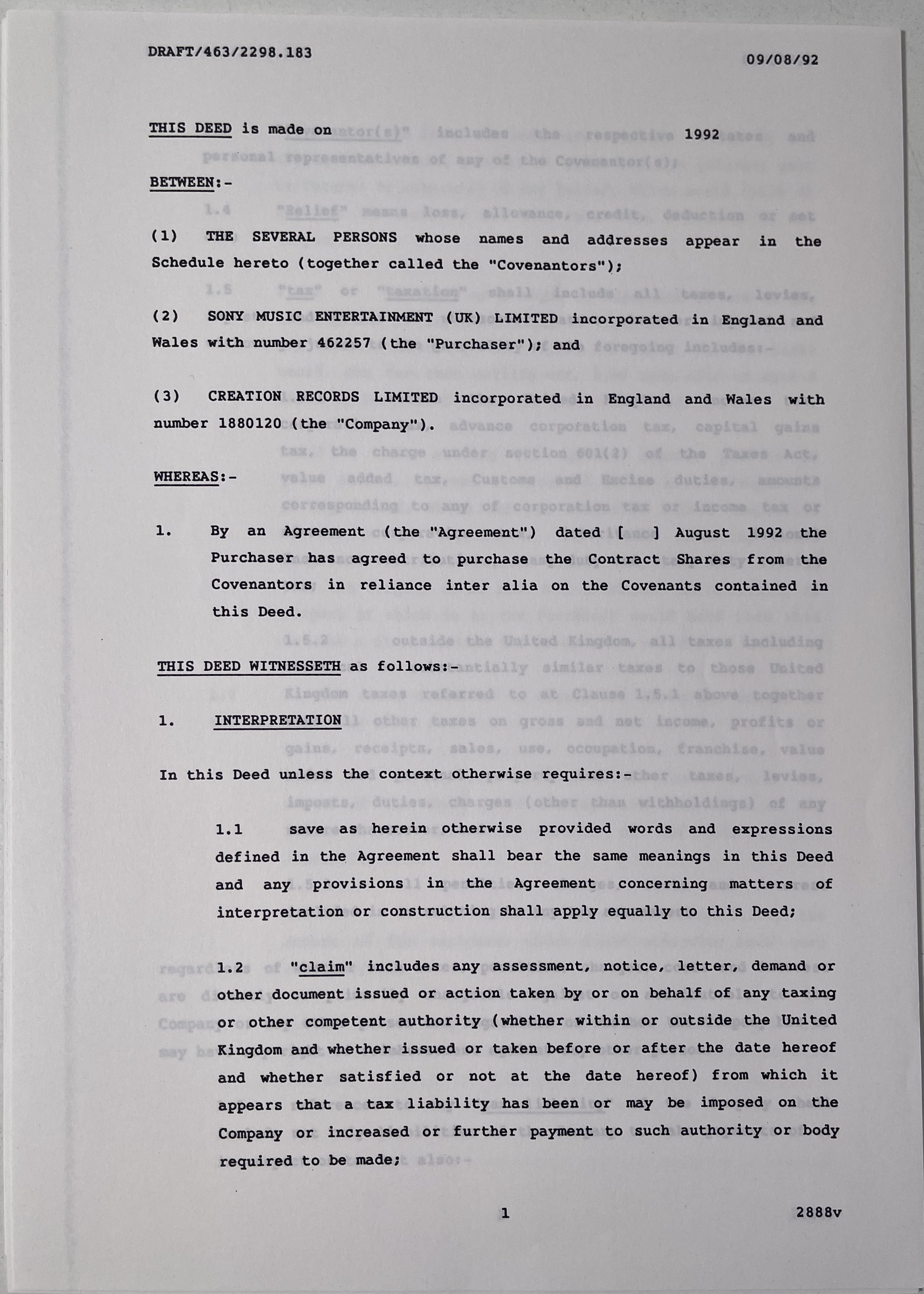 Lot 460 - CREATION RECORDS - 1992 ORIGINAL CREATION