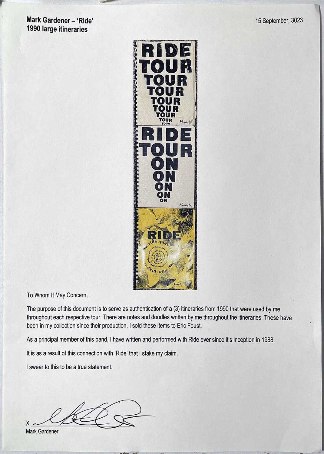 Lot 466 - RIDE - MARK GARDENER USED AND INSCRIBED TOUR