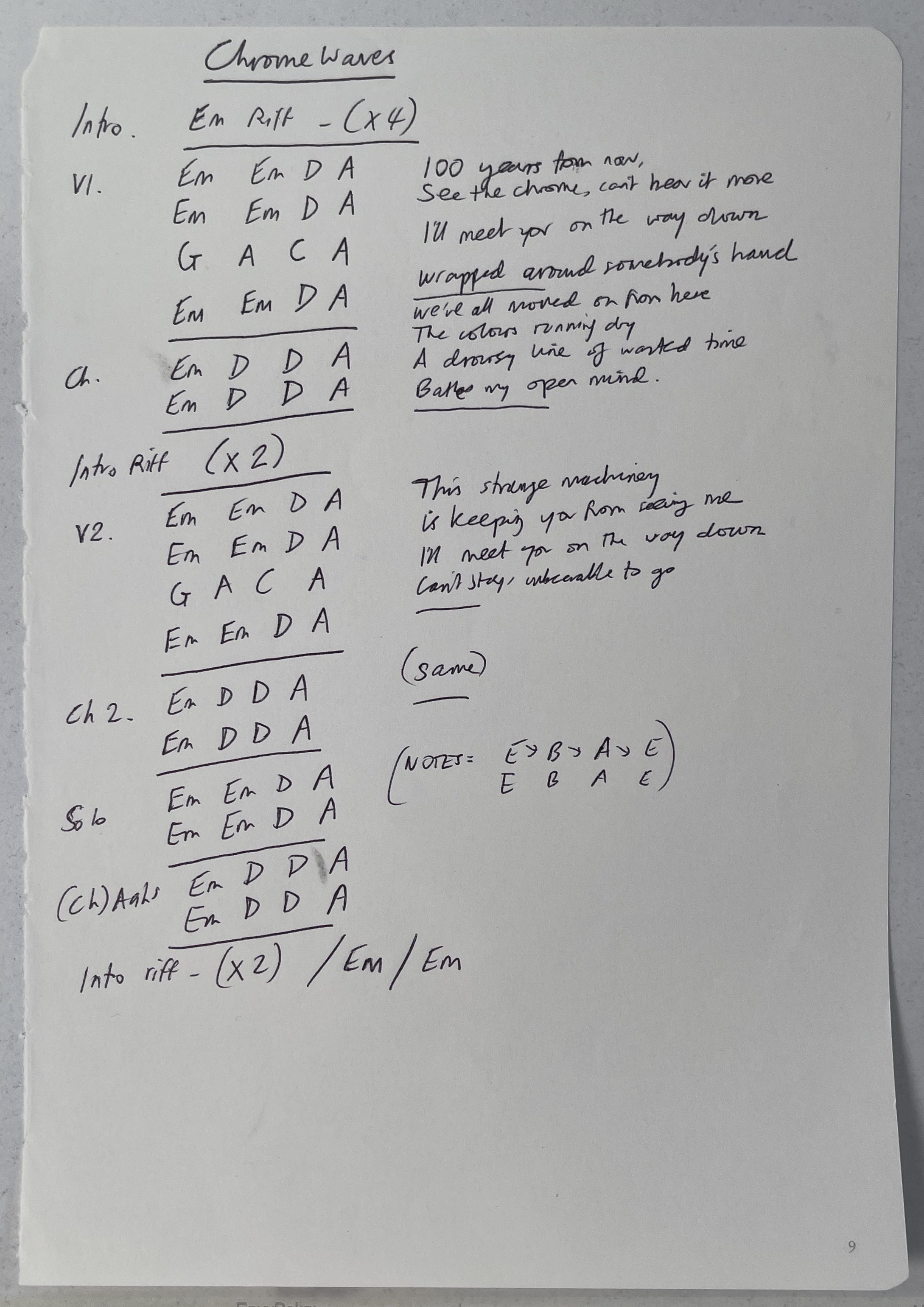 Lot 472 - RIDE - ANDY BELL HANDWRITTEN CHORD SHEETS