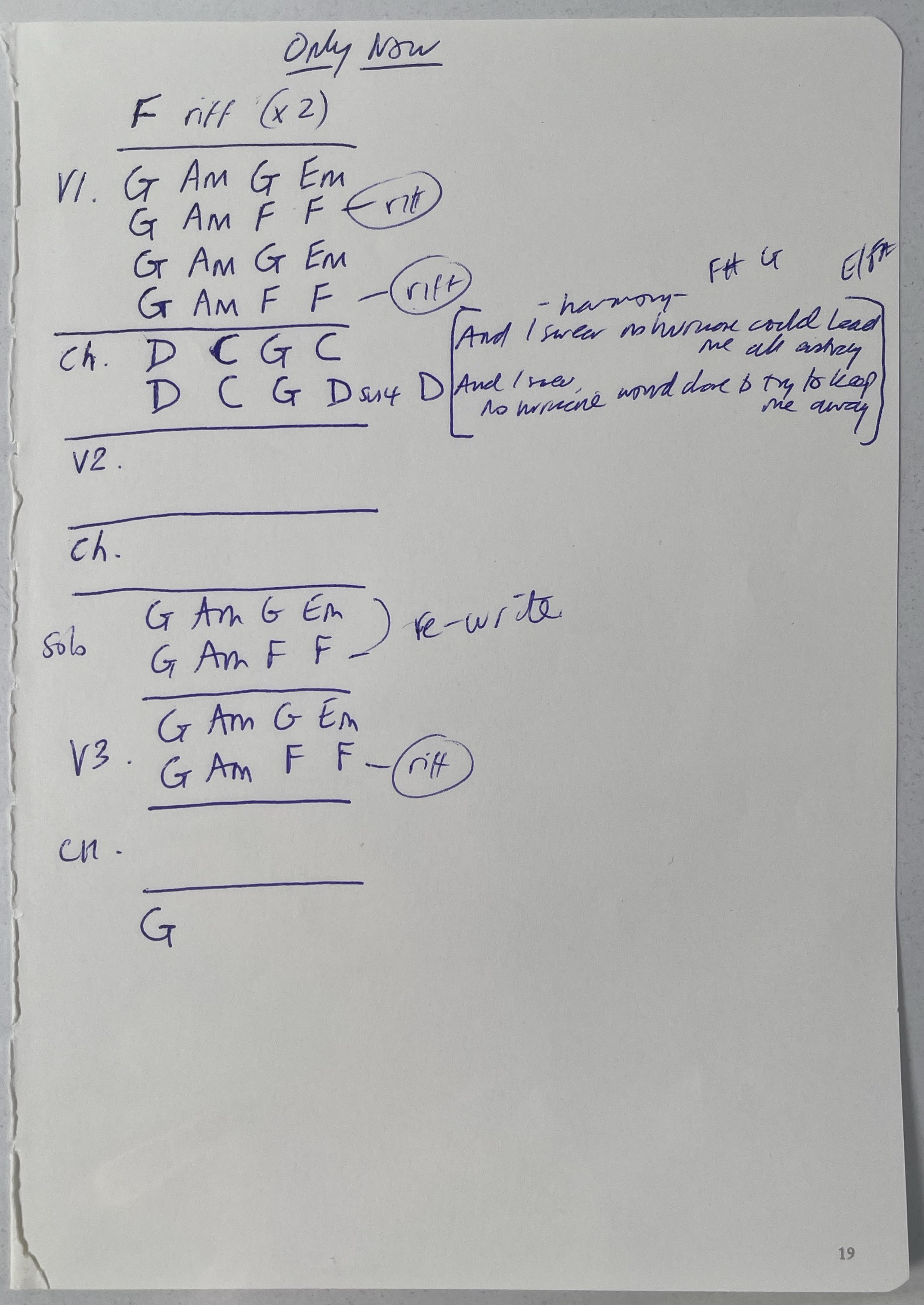 Lot 473 - RIDE -ANDY BELL HANDWRITTEN CHORD SHEETS AND