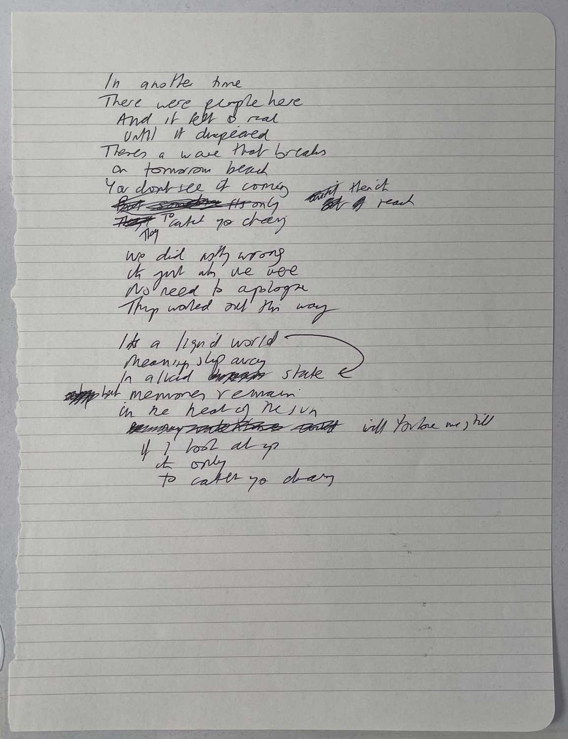 Lot 476 - RIDE - ANDY BELL ORIGINAL DRAFT LYRICS FOR