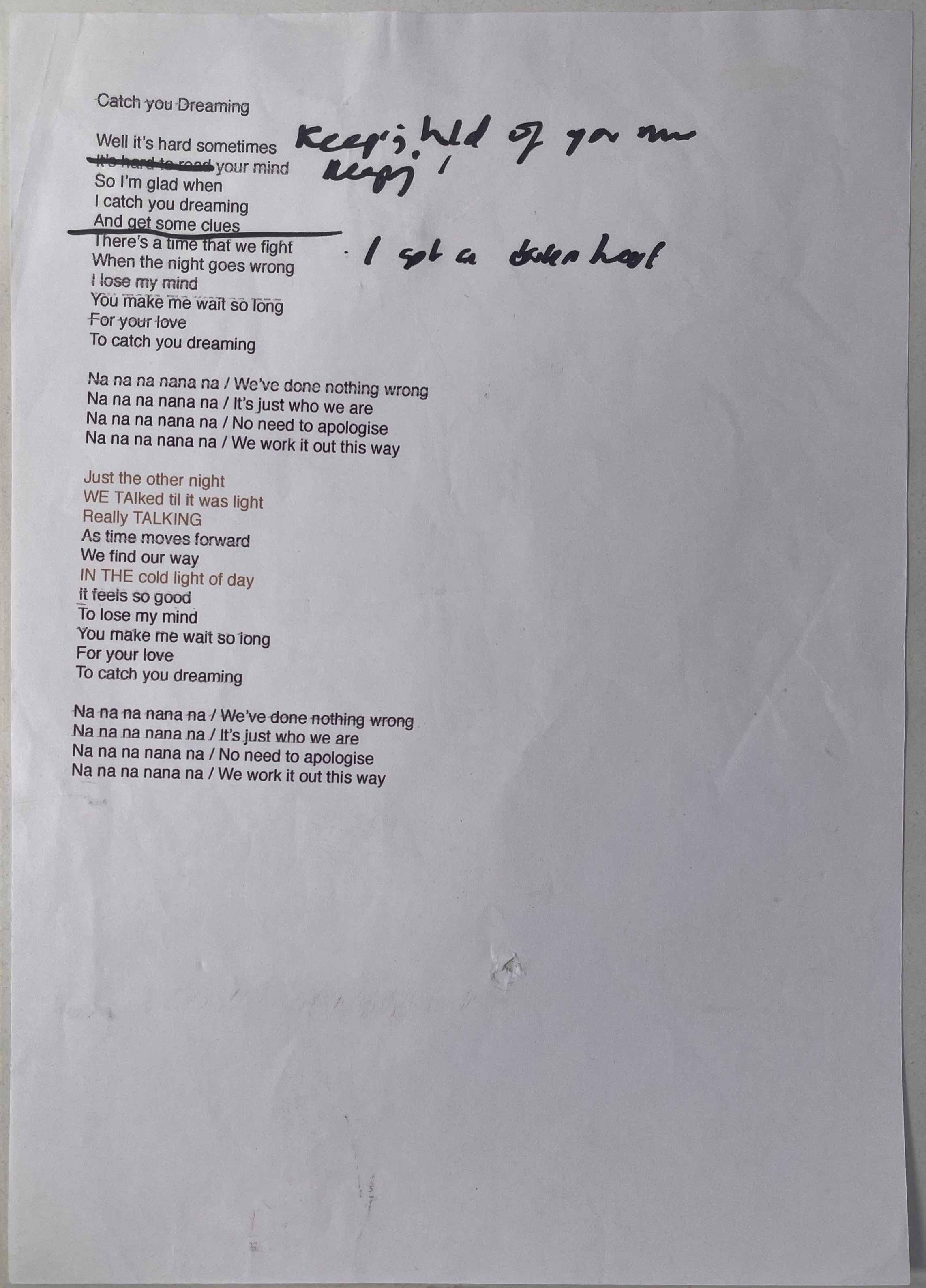 Lot 476 - RIDE - ANDY BELL ORIGINAL DRAFT LYRICS FOR