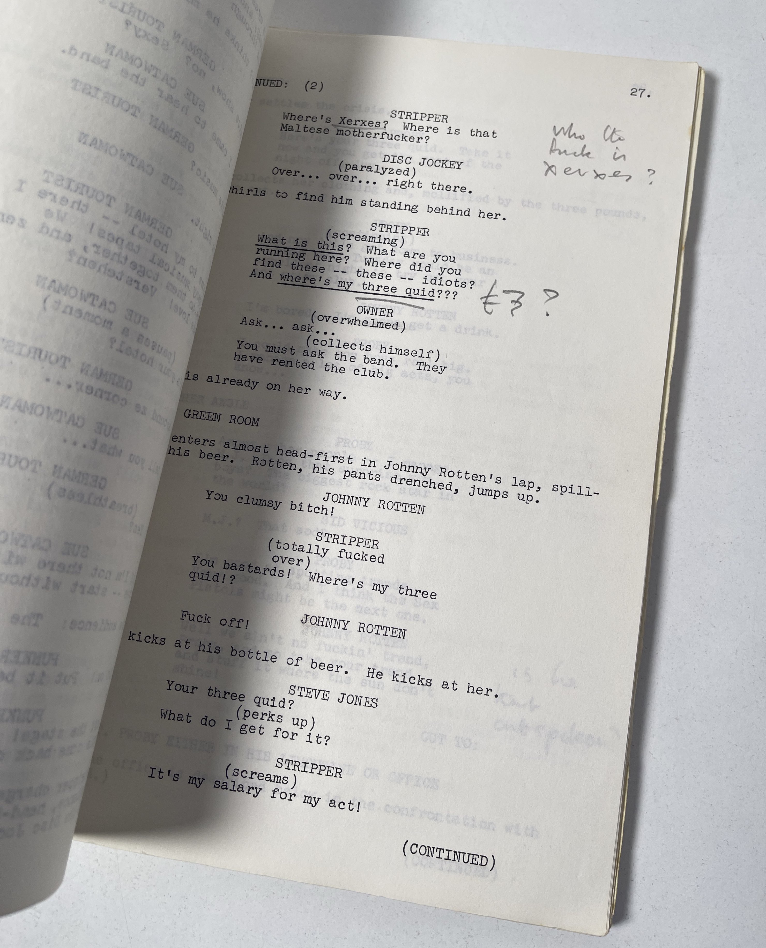 Lot 529 - THE SEX PISTOLS - EARLY DRAFT SCRIPT FOR