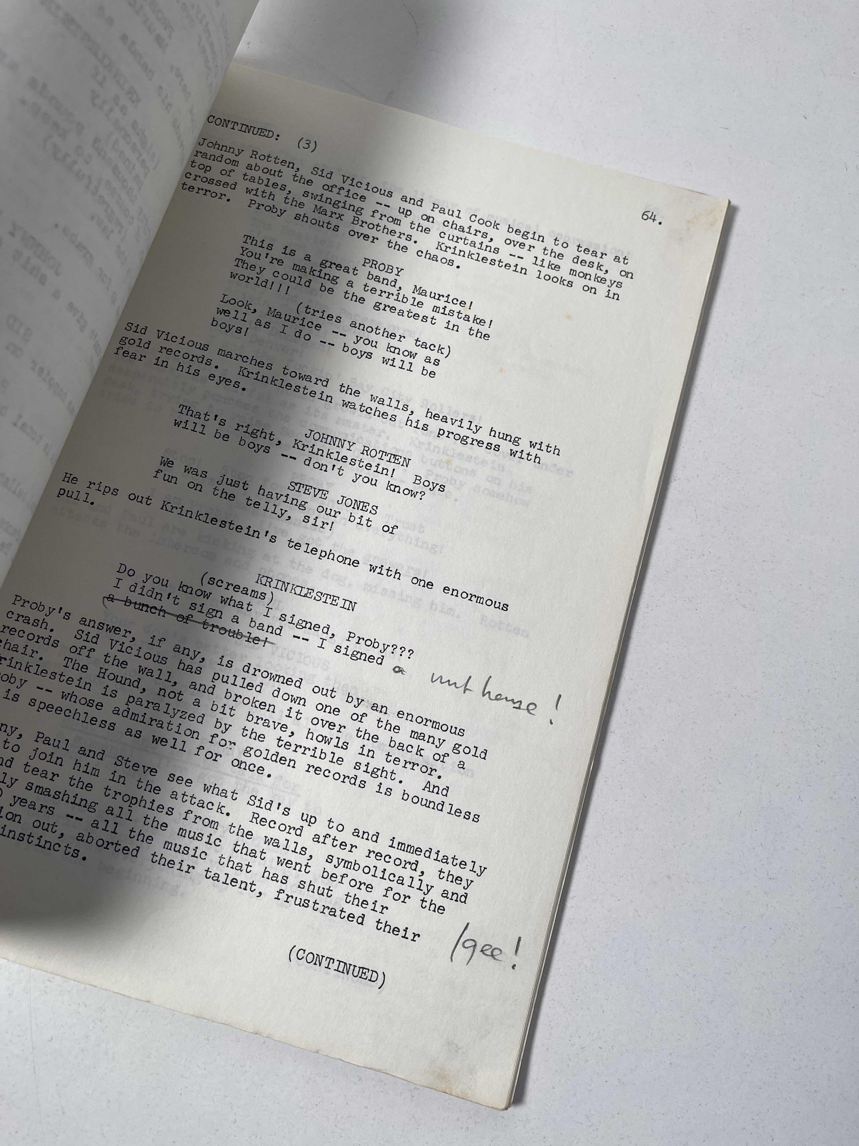 Lot 529 - THE SEX PISTOLS - EARLY DRAFT SCRIPT FOR