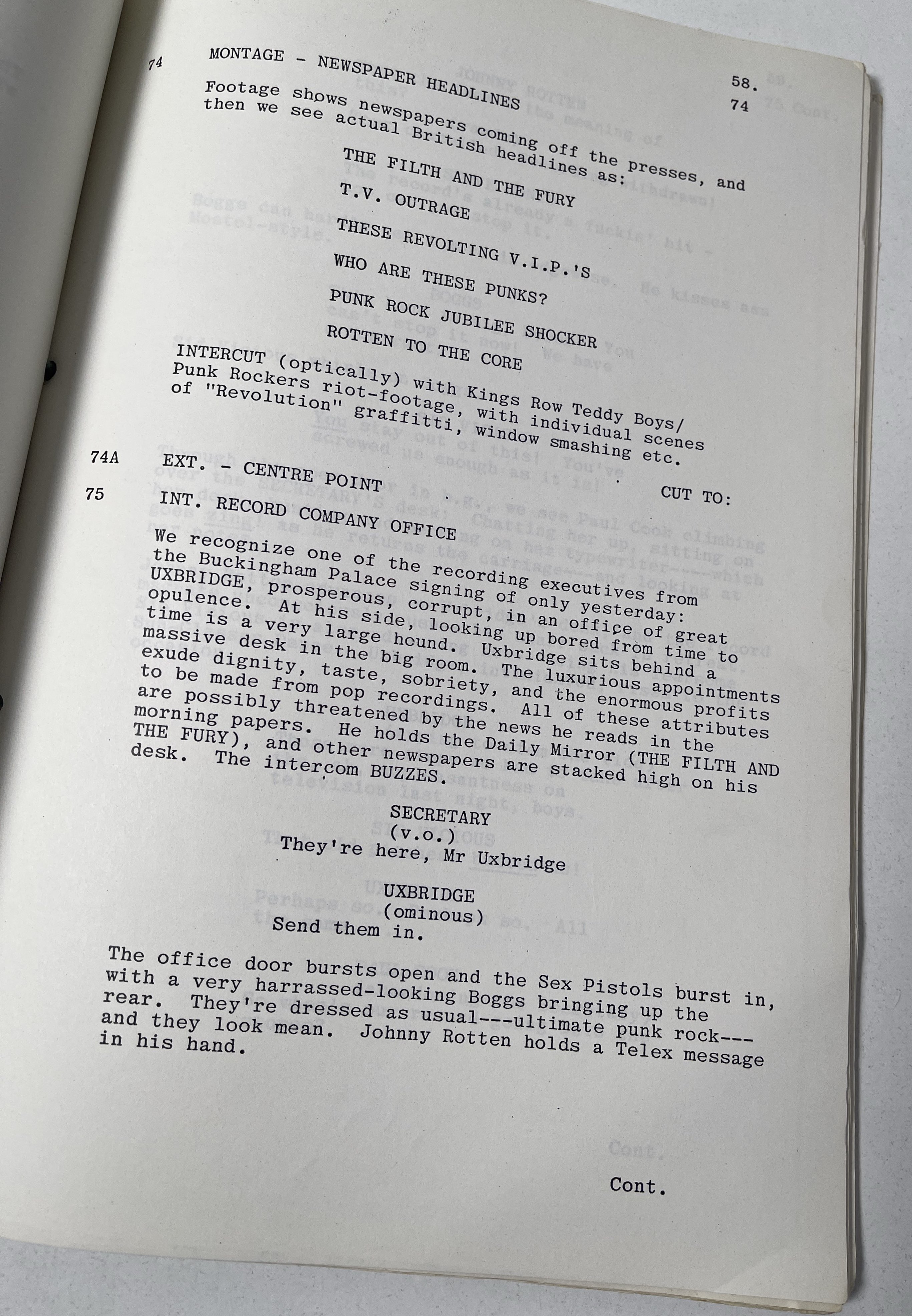 Lot 530 The Sex Pistols Early Draft Script For 8173