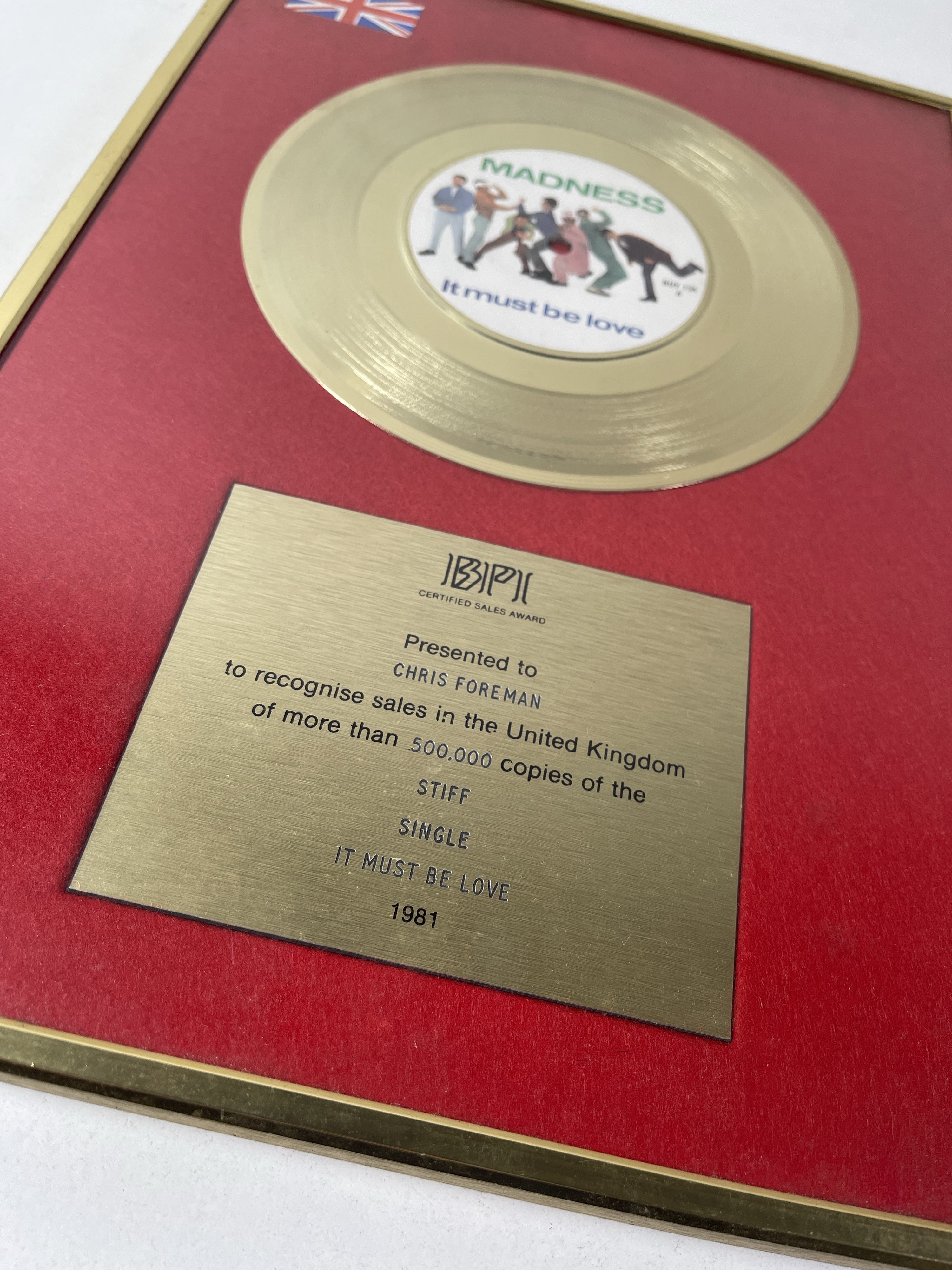 Lot 259 - MADNESS - ORIGINAL BPI GOLD DISC AWARD