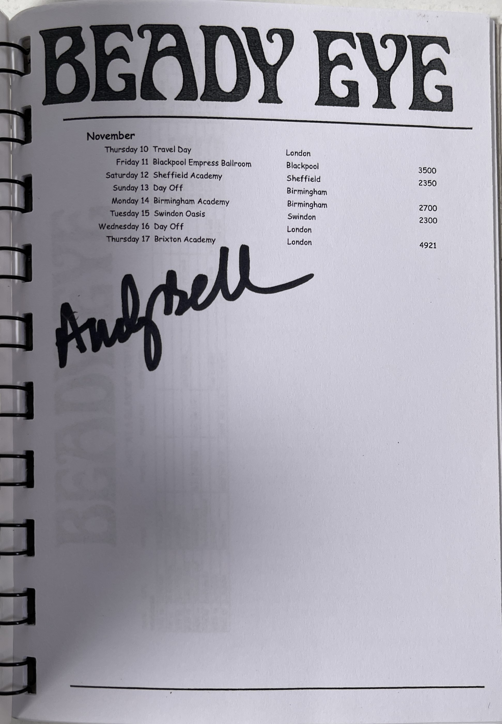 Lot 493 - OASIS INTEREST - ANDY BELL OWNED AND SIGNED