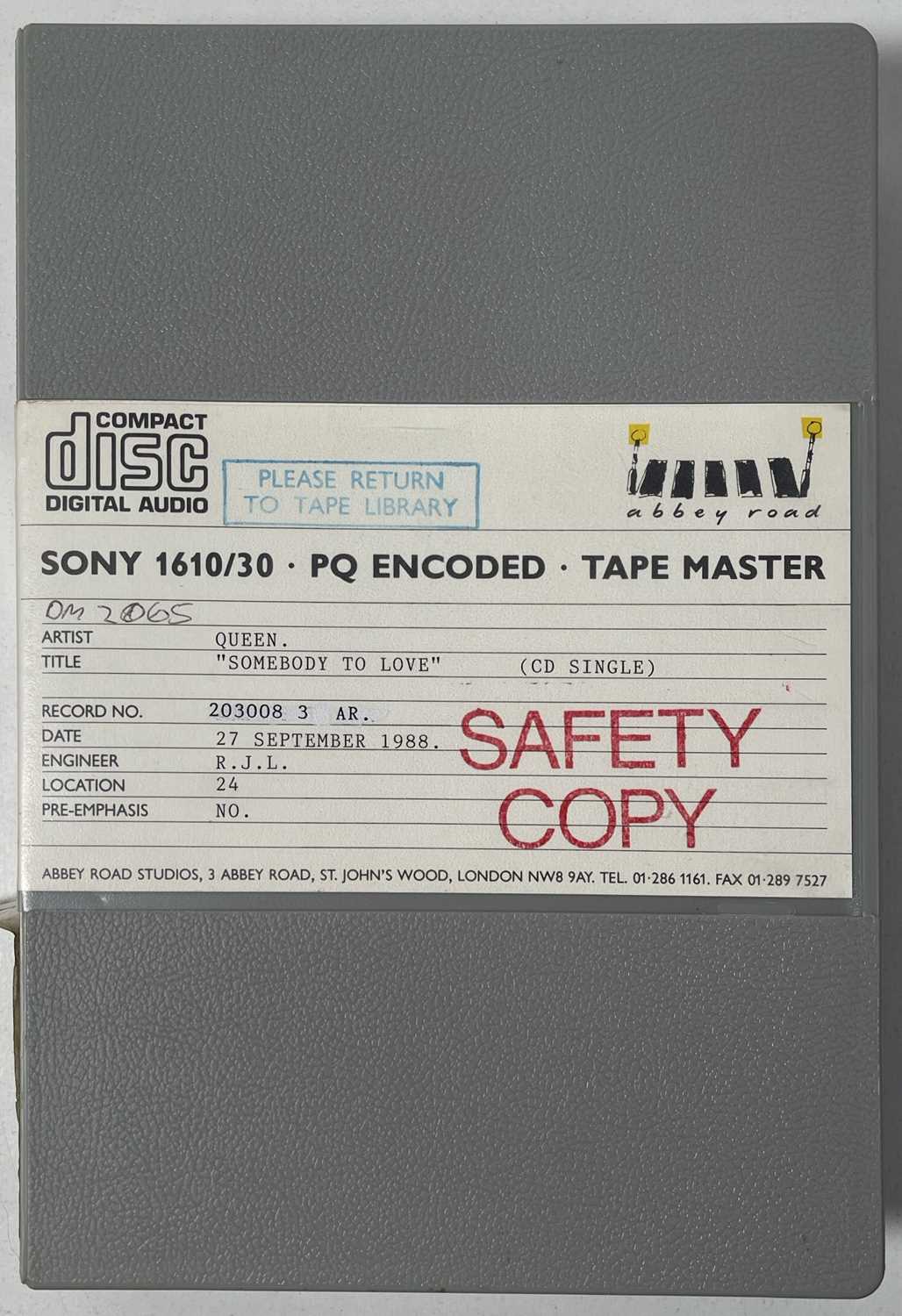 Lot 333 - QUEEN - SOMEBODY TO LOVE - TAPE MASTER
