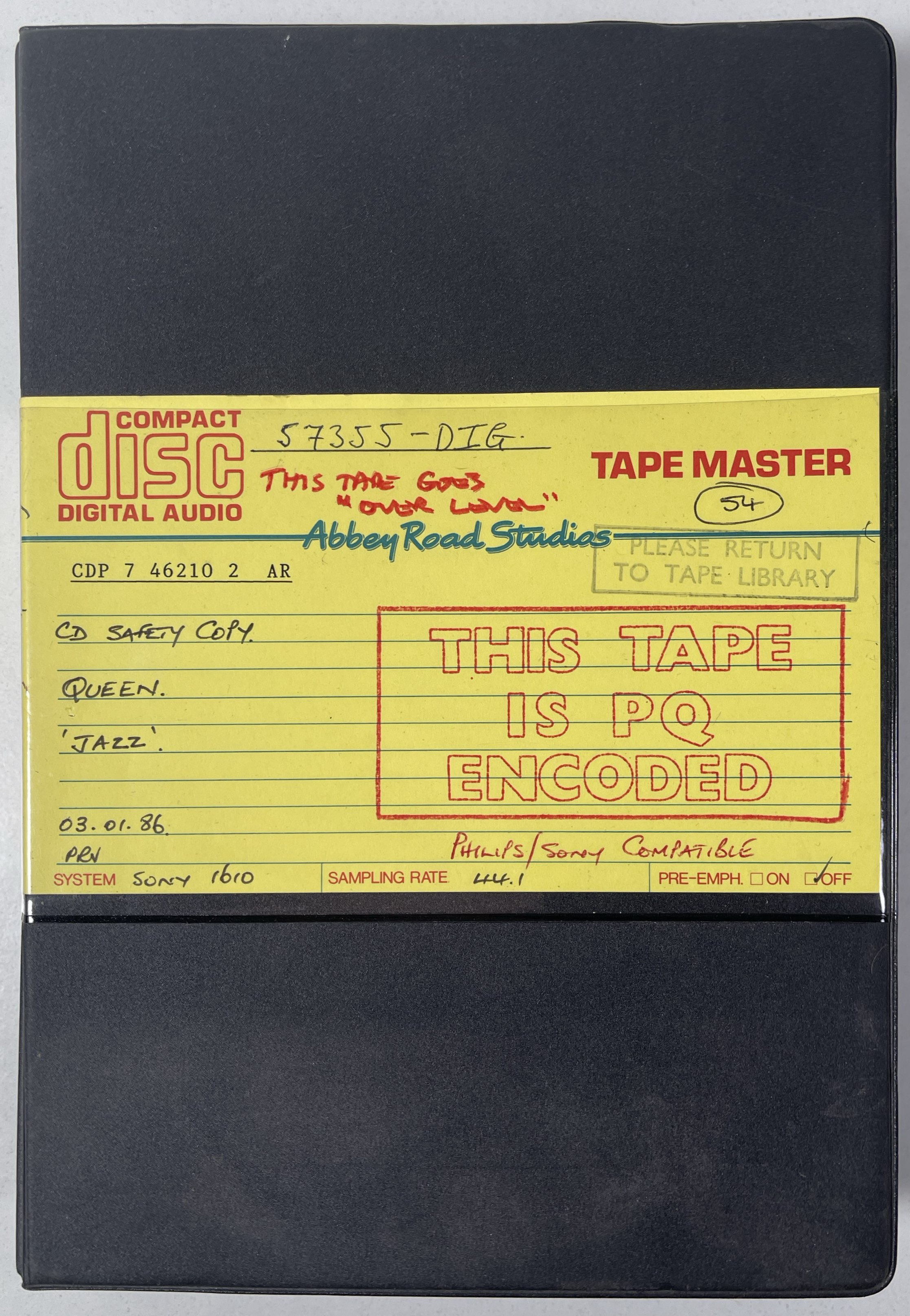 Lot 334 - QUEEN - JAZZ - DIGITAL AUDIO MASTER CASSETTE.
