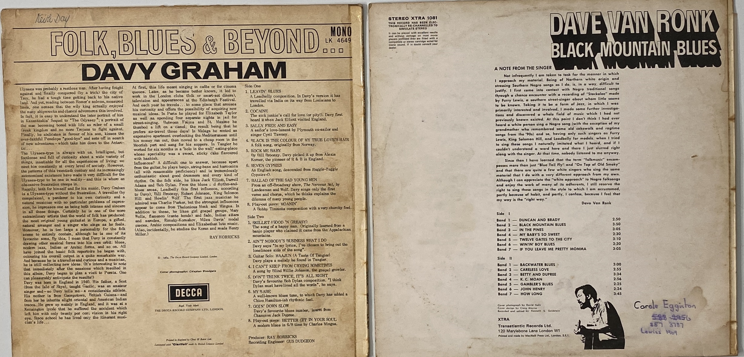 Lot 1193 - DAVY GRAHAM - FOLK, BLUES & BEYOND /. DAVE