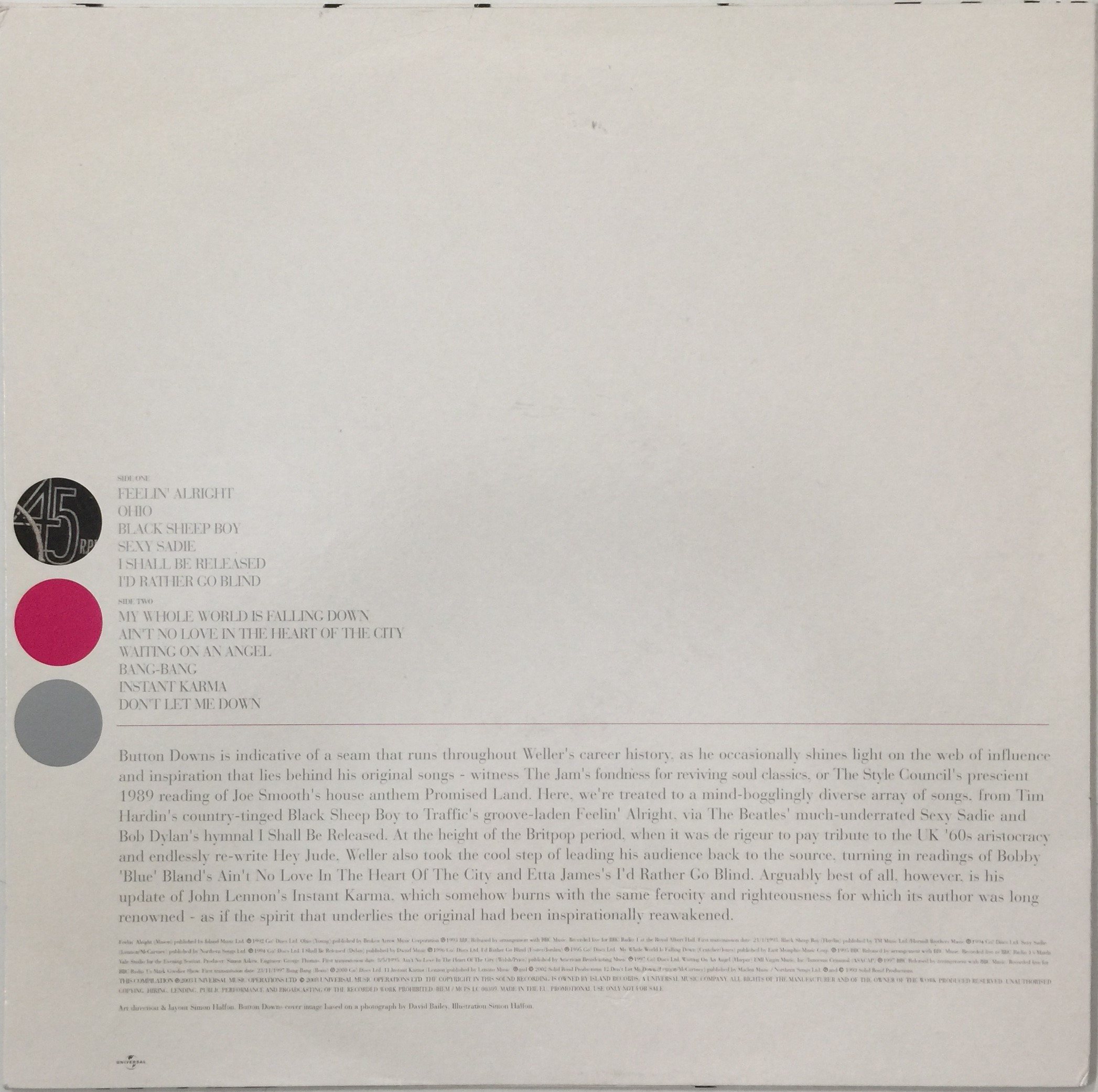 Lot 67 - PAUL WELLER - BUTTON DOWNS LP (CUFF 1)