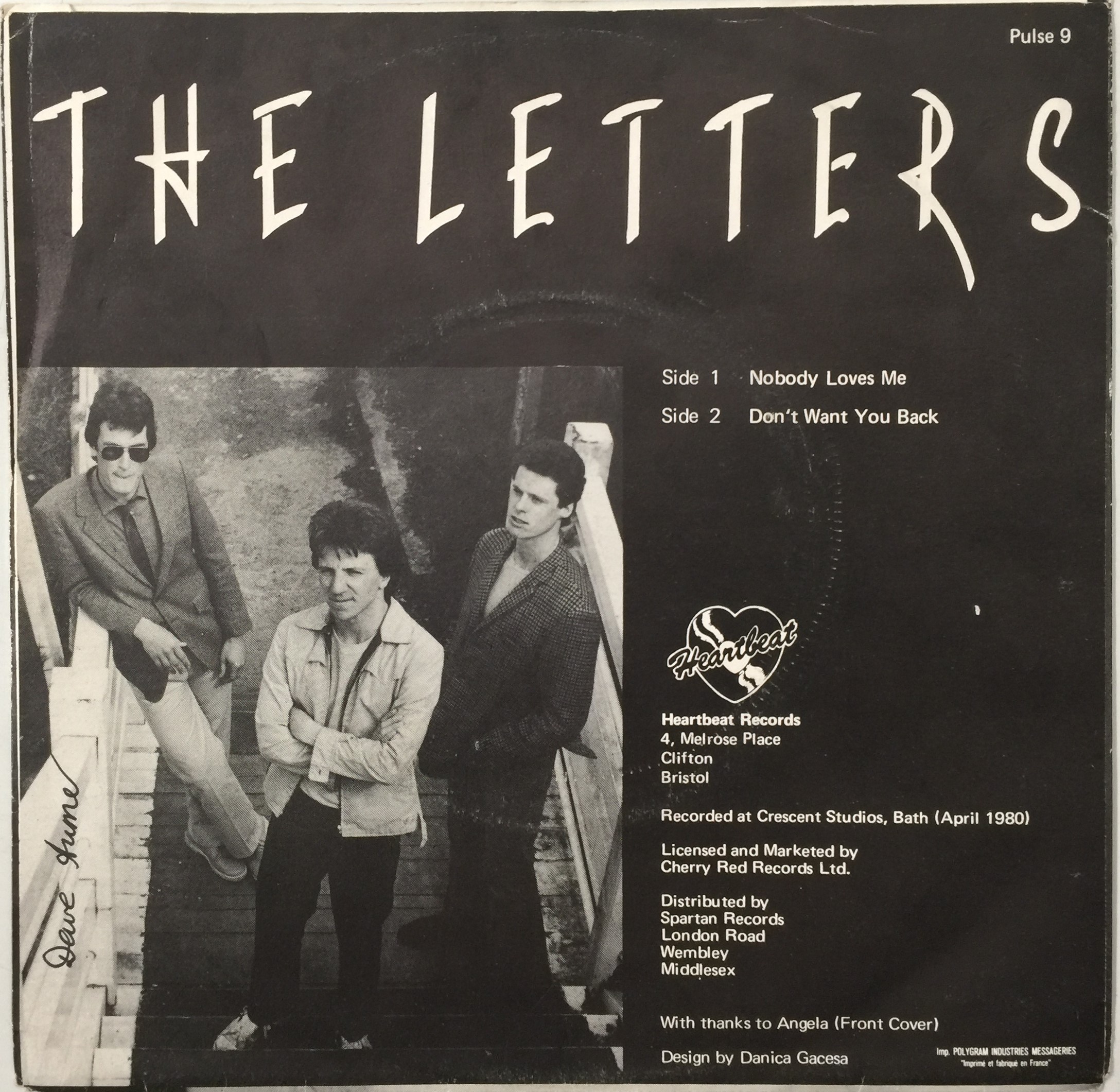 Lot 124 - THE LETTERS - NOBODY LOVES ME 7" (PULSE 9)
