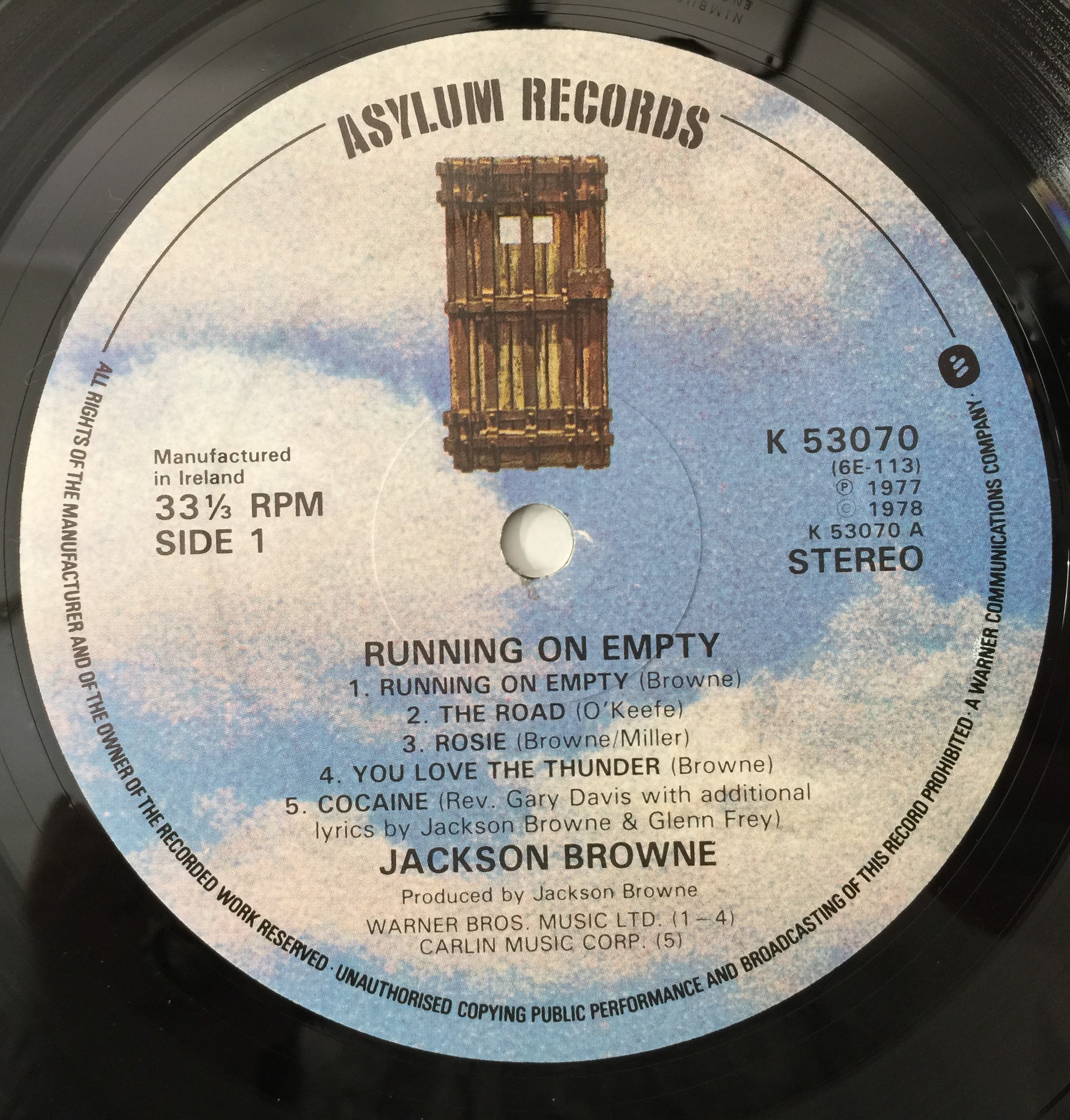 Lot 65 - JACKSON BROWNE - RUNNING ON EMPTY LP