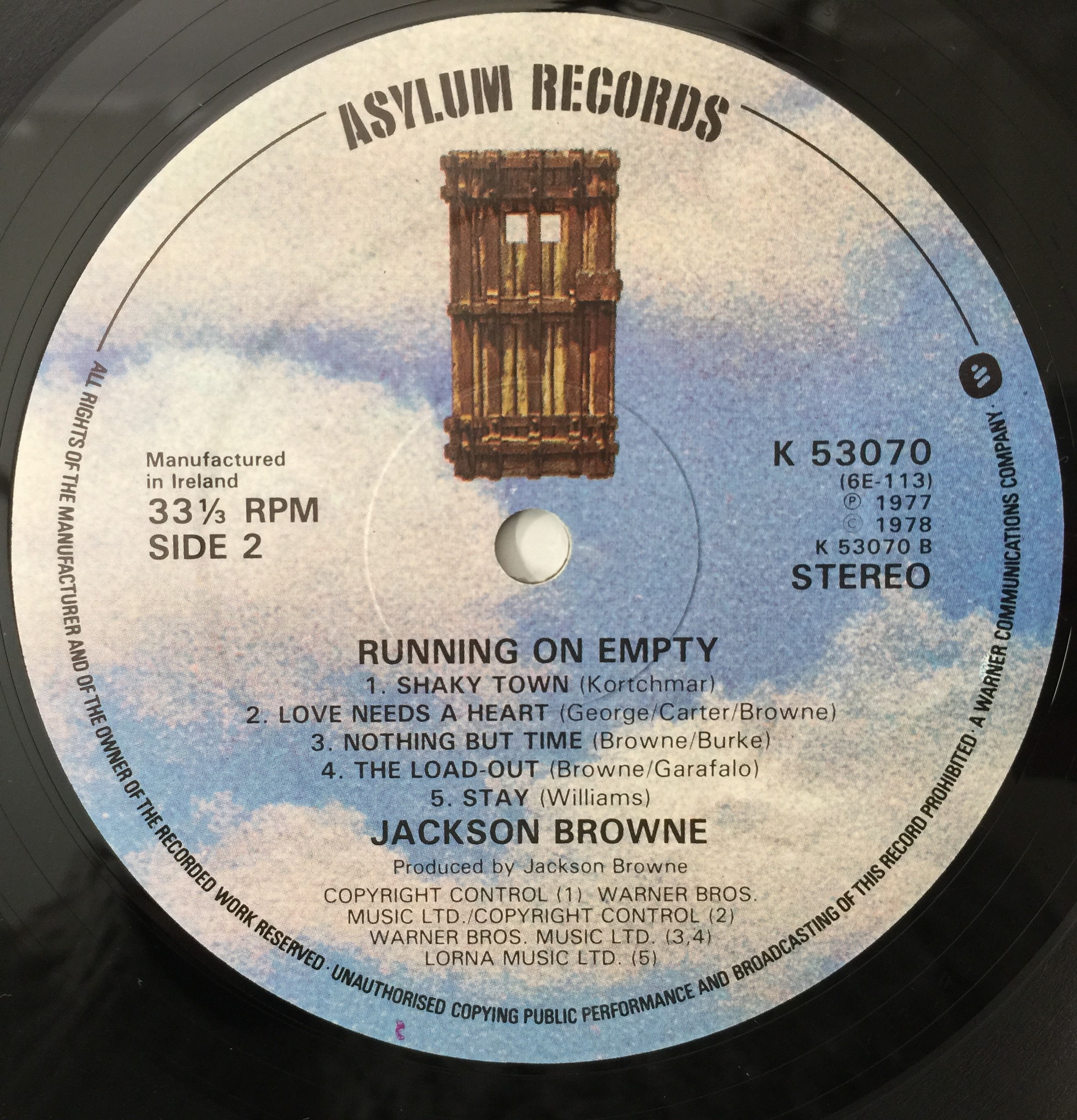 Lot 65 - JACKSON BROWNE - RUNNING ON EMPTY LP