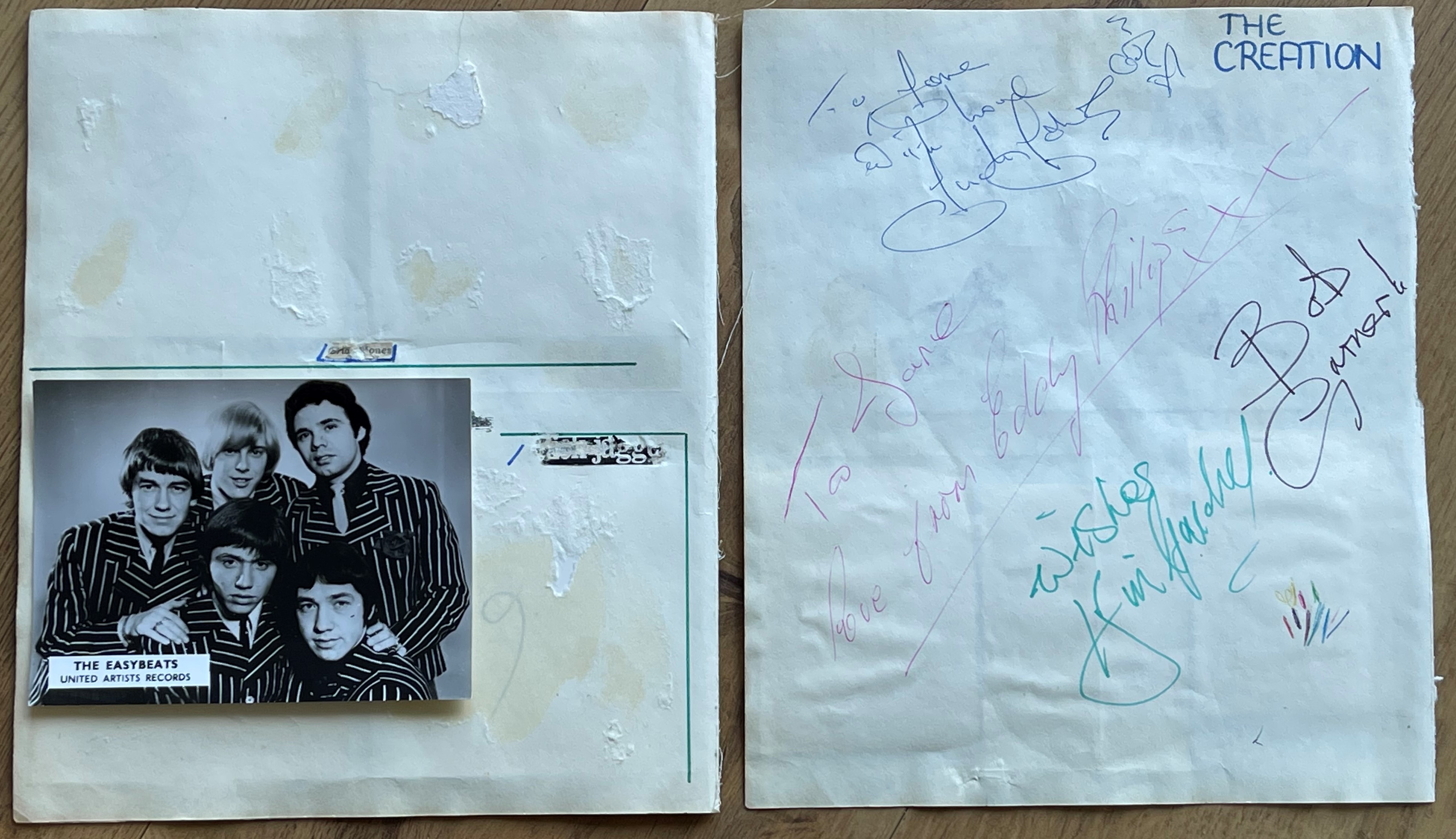 Lot 254 - THE CREATION & THE EASYBEATS SIGNED PAGES