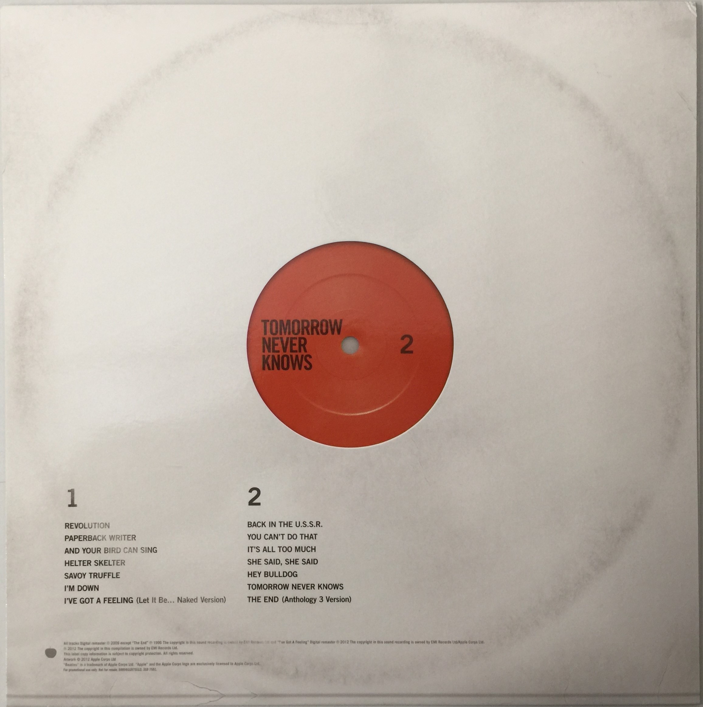 Lot 32 - THE BEATLES - TOMORROW NEVER KNOWS LP (2012