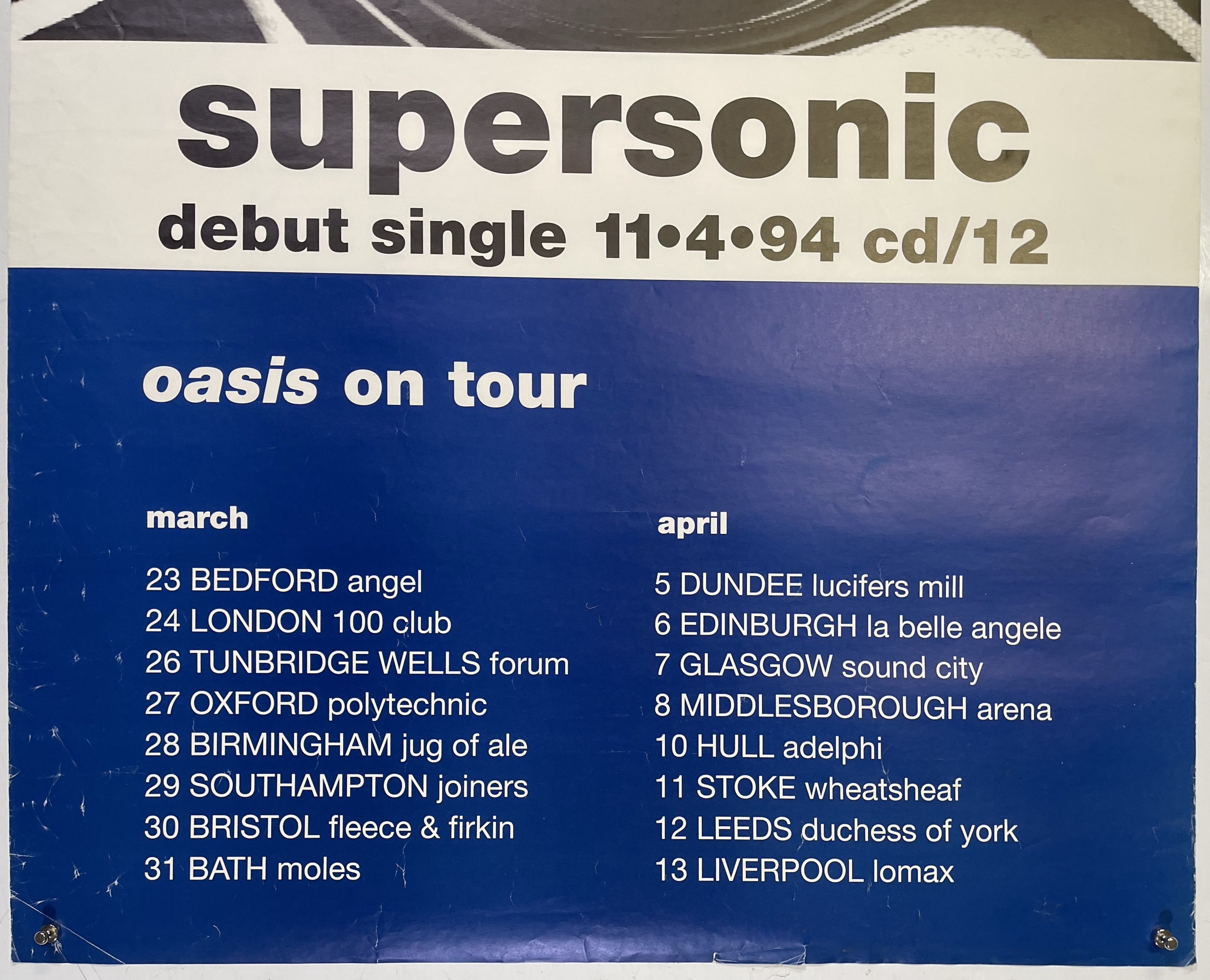 Lot 519 - OASIS SUPERSONIC 1994 TOUR POSTER.