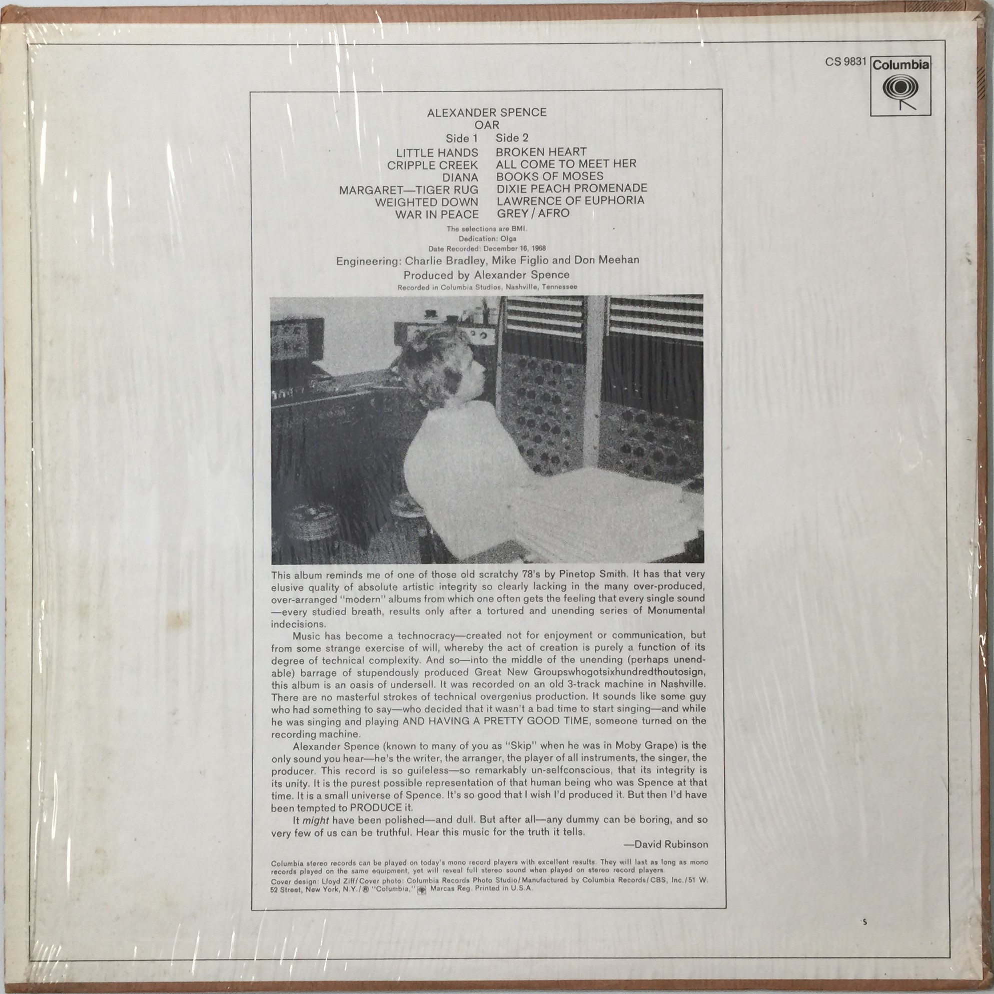 Lot 15 - ALEXANDER SPENCE - OAR LP (US STEREO ORIGINAL