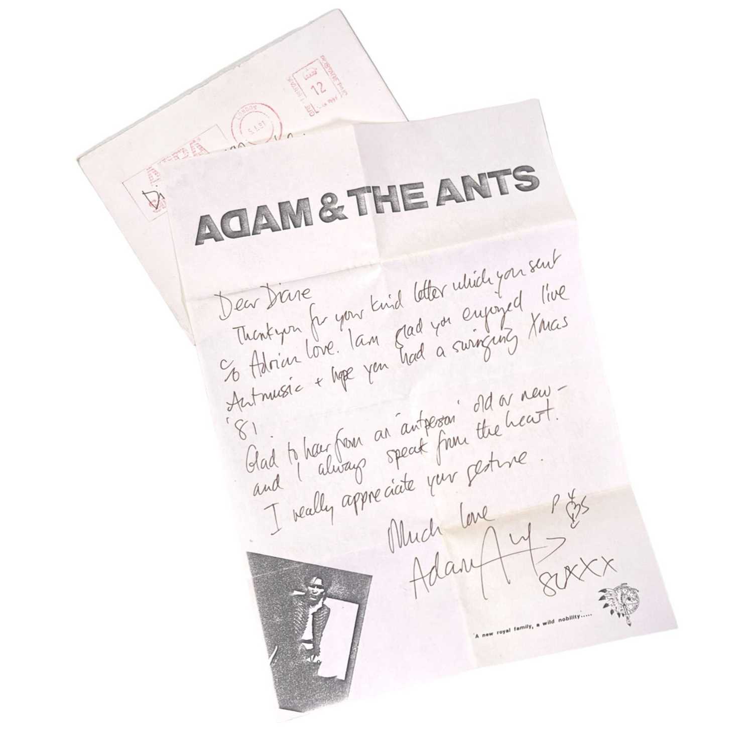 Lot 266 - ADAM ANT - HANDWRITTEN AND FULLY SIGNED