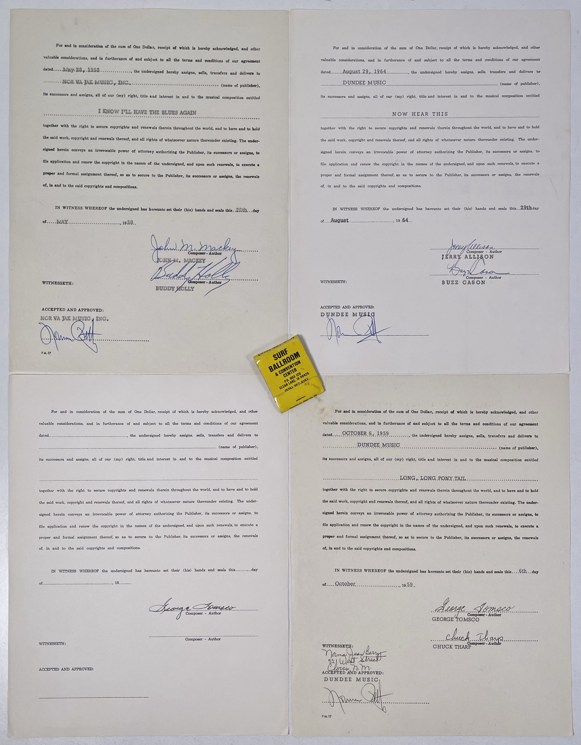 Lot 355 - BUDDY HOLLY - SIGNED CONTRACT PAGE / JERRY Lot 355 - BUDDY HOLLY - SIGNED CONTRACT PAGE / JERRY