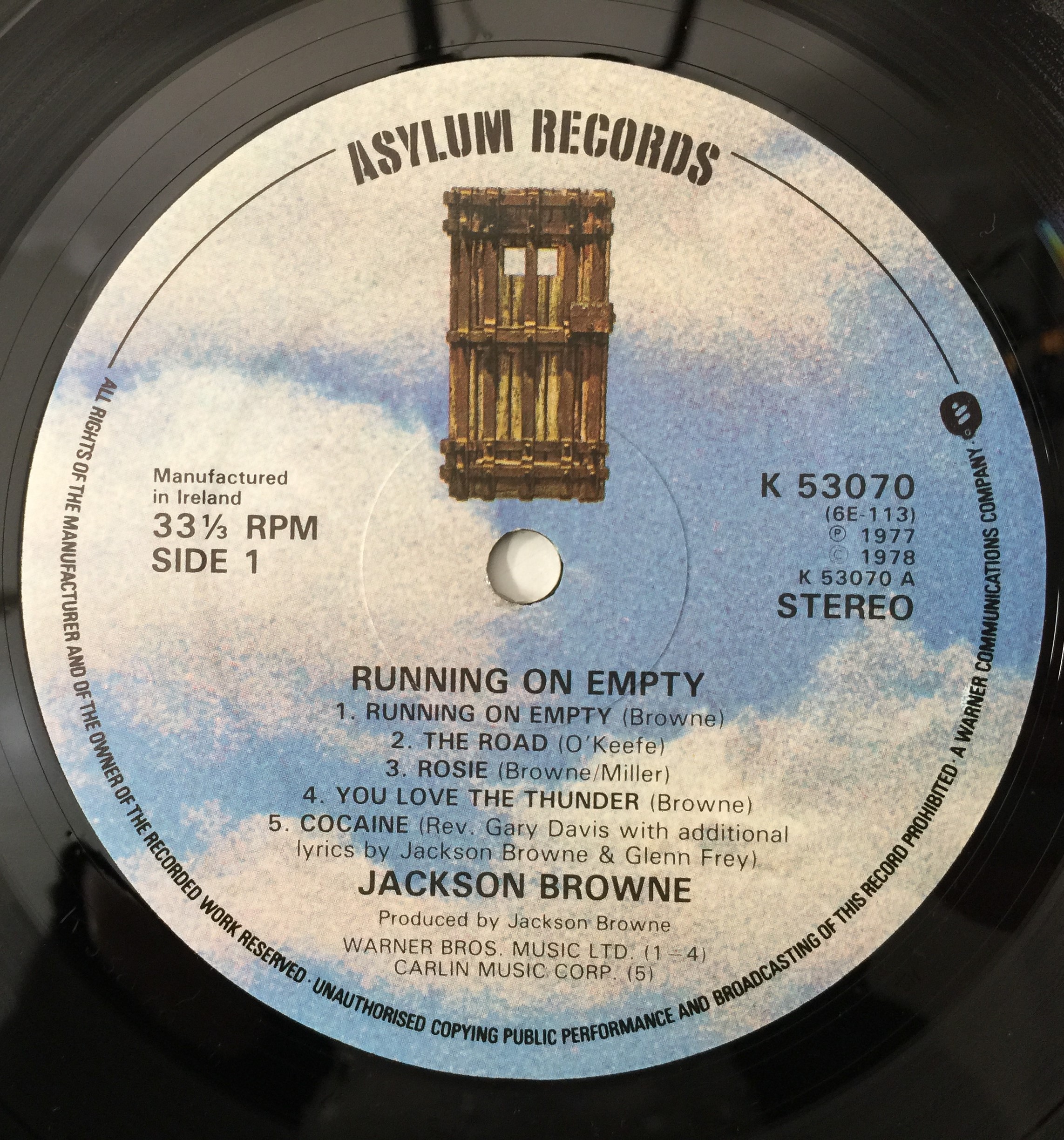 Lot 738 - JACKSON BROWNE - RUNNING ON EMPTY LP (K53070