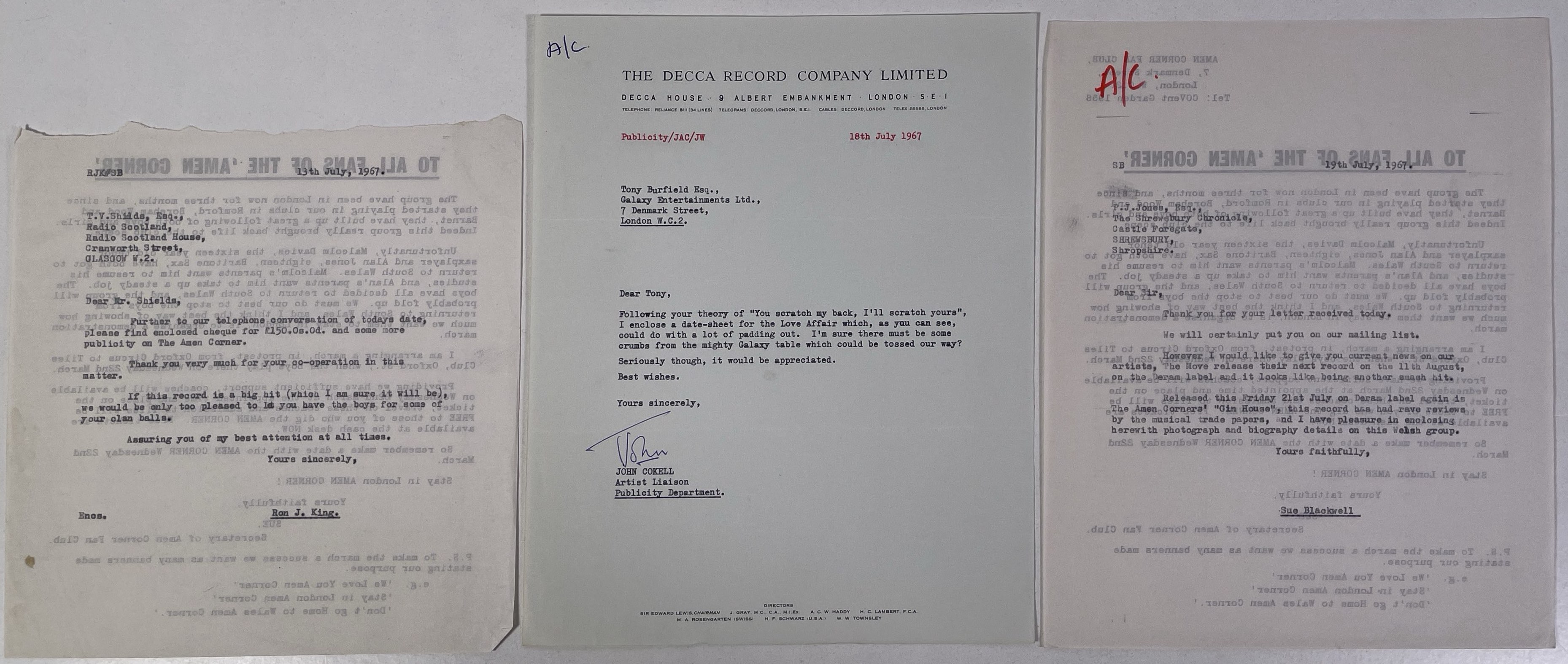 Lot 52 - AMEN CORNER - DOCUMENTS C 1967.