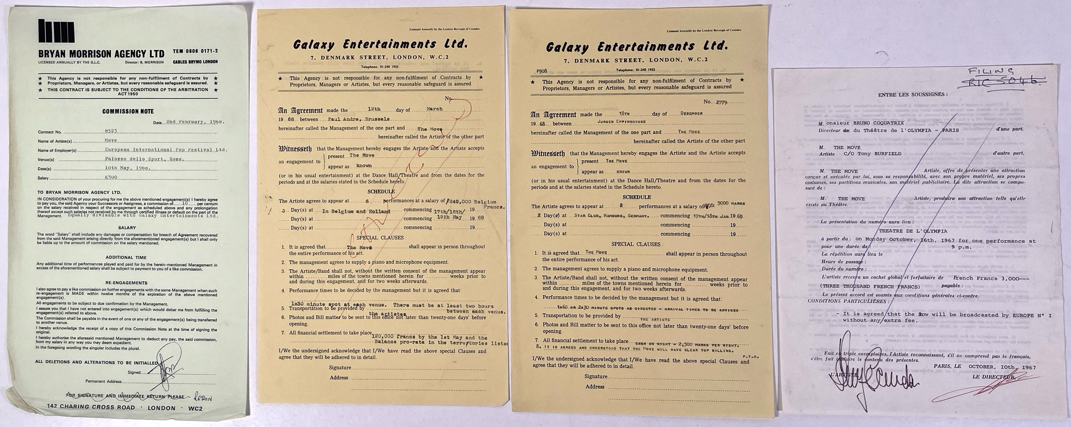 Lot 56 - THE MOVE - ORIGINAL 1967-69 CONCERT CONTRACTS