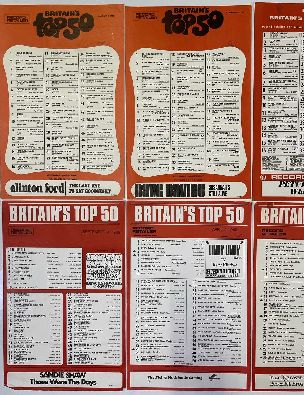 Lot 228 - TOP 50 CHART POSTERS C 66-70 INC BEATLES