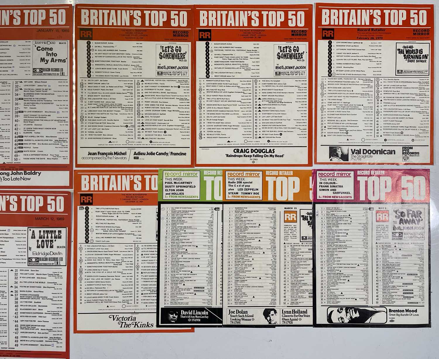 Lot 228 - TOP 50 CHART POSTERS C 66-70 INC BEATLES