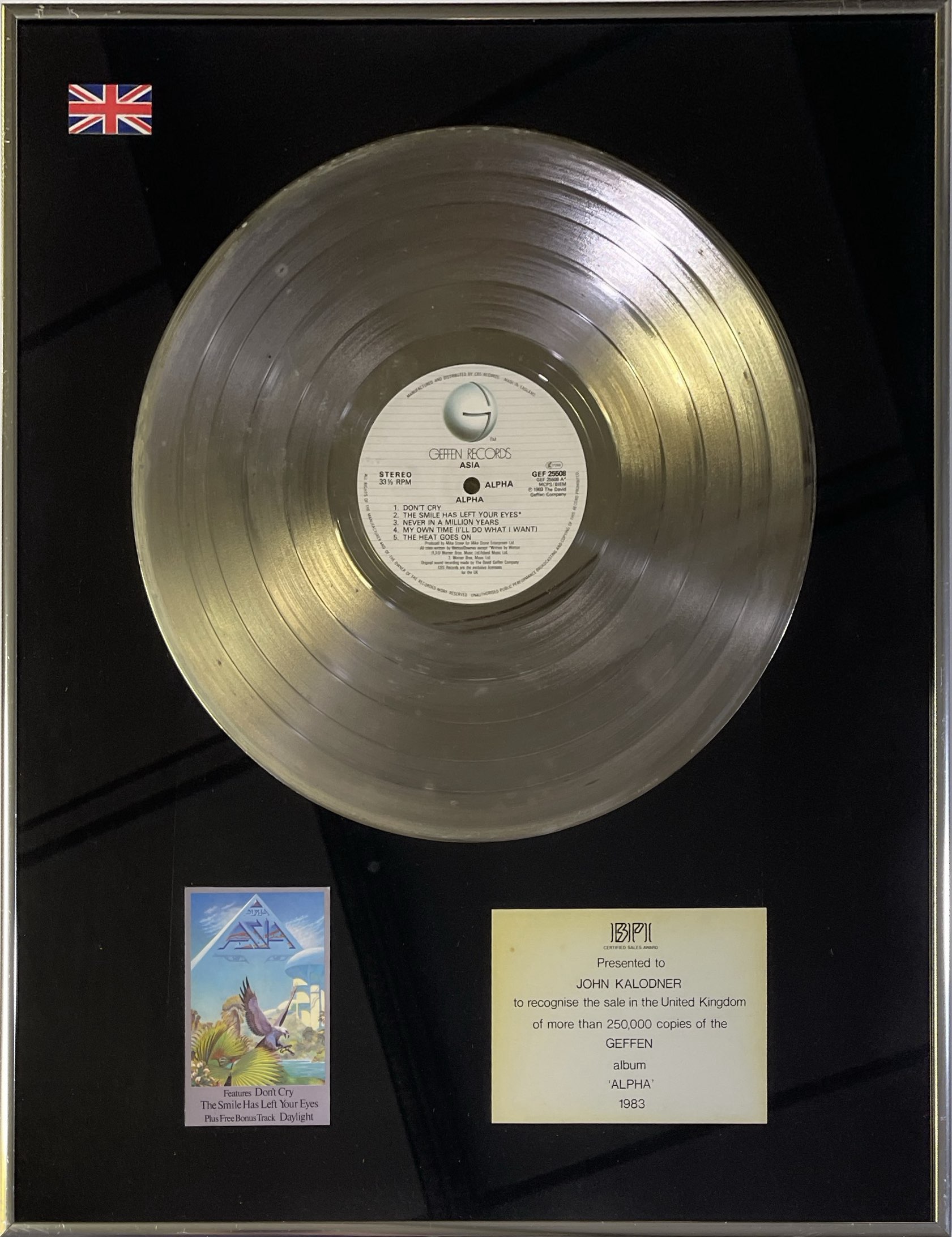 Lot 328 - ASIA -OFFICIAL BPI DISC AWARDS FOR 'ALPHA'.