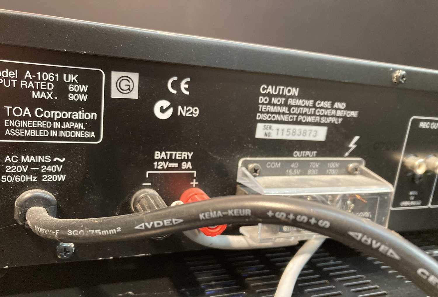 Lot 62 - TOA AMPLIFIERS.