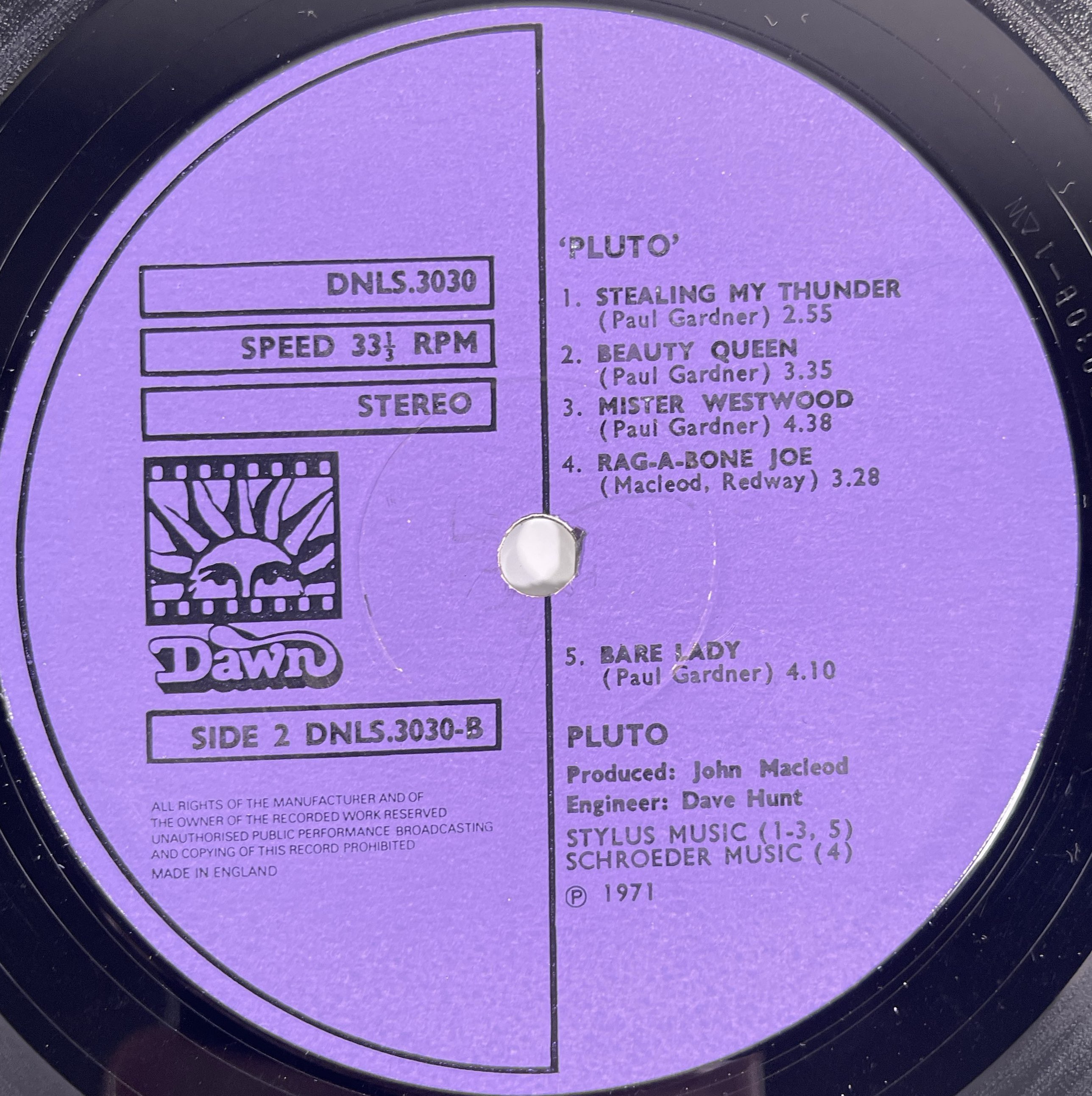 Lot 72 - PLUTO - PLUTO (UK ORIGINAL PRESSING - DAWN