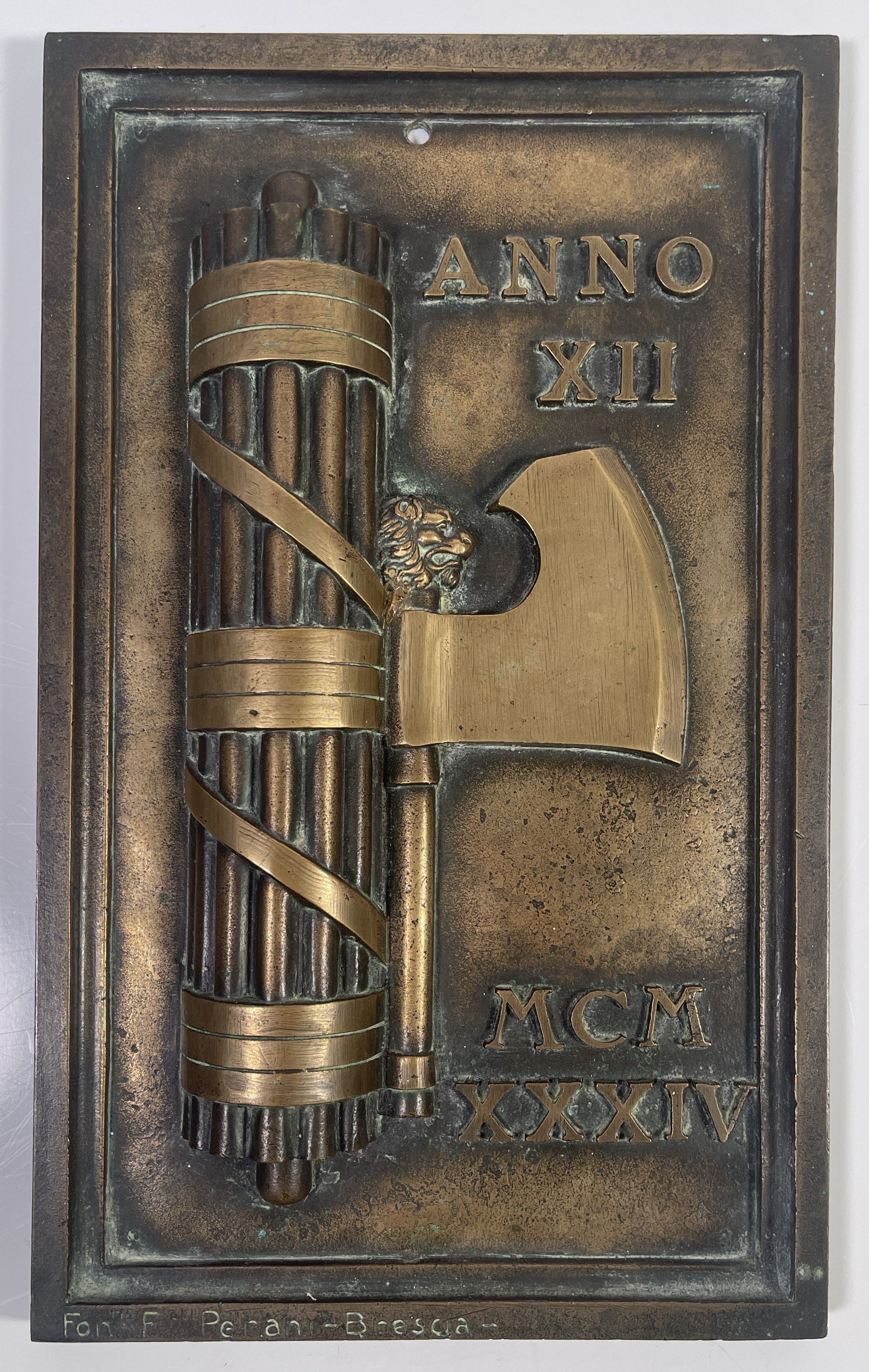 Lot 25 - WWII ITALIAN FASCIST ERA BRONZE WALL PLAQUE.