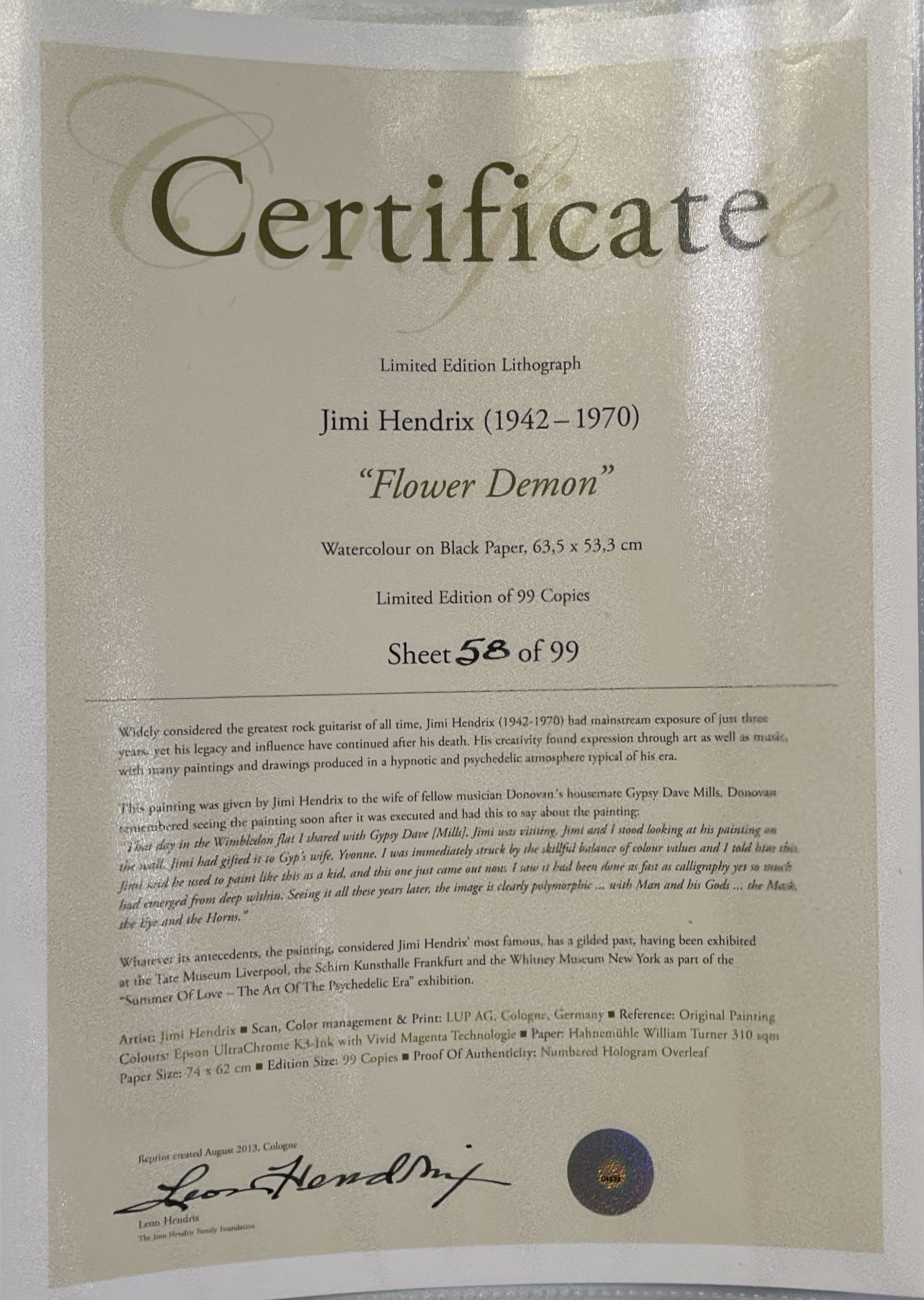 Lot 481 - JIMI HENDRIX - LIMITED EDITION FLOWER DEMON