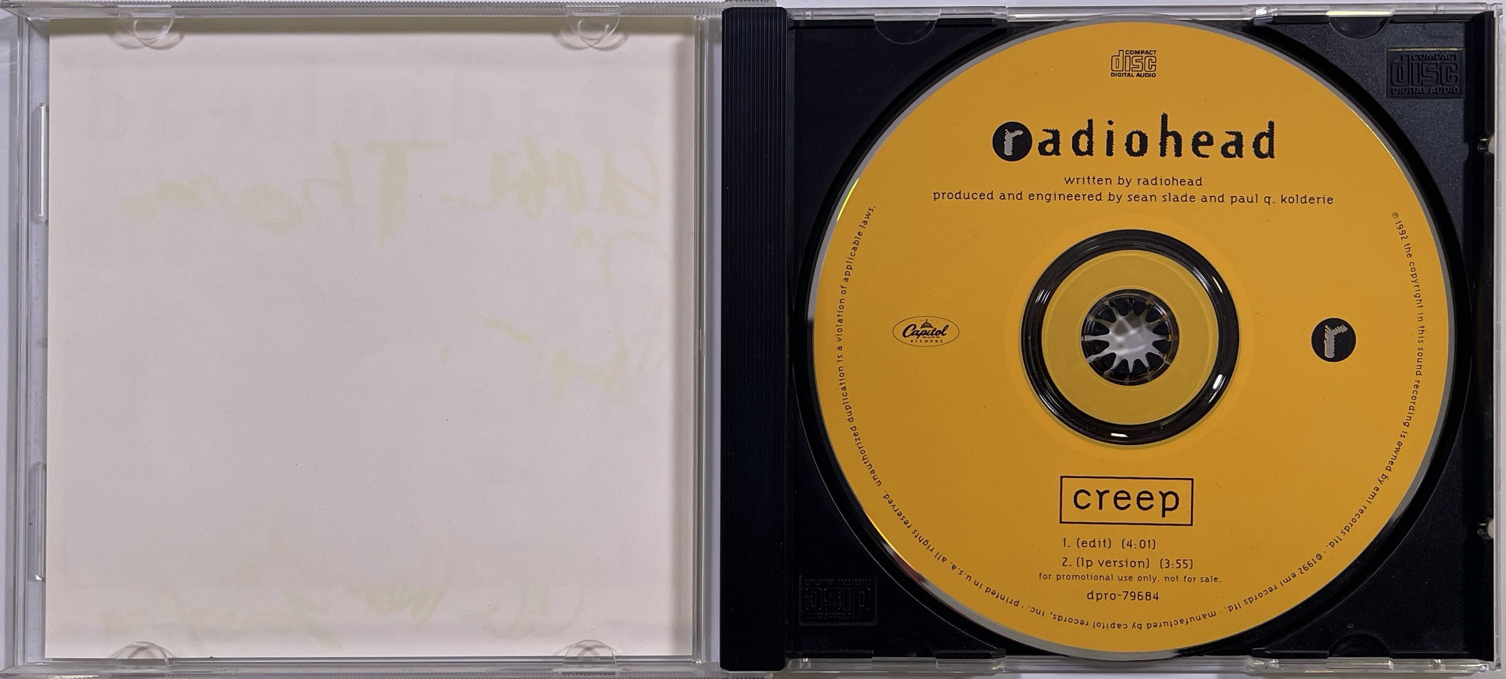 Lot 308 - RADIOHEAD - CREEP CD PROMO FULLY SIGNED.