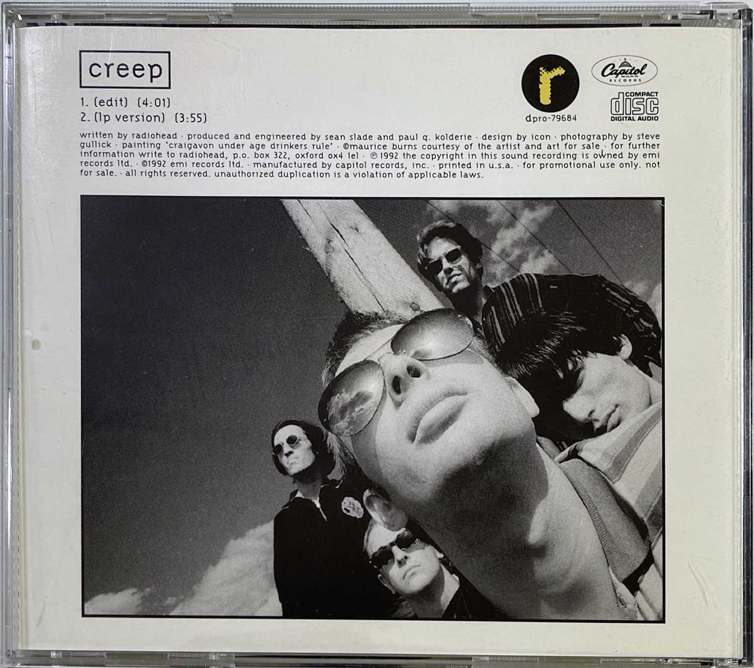 Lot 308 - RADIOHEAD - CREEP CD PROMO FULLY SIGNED.