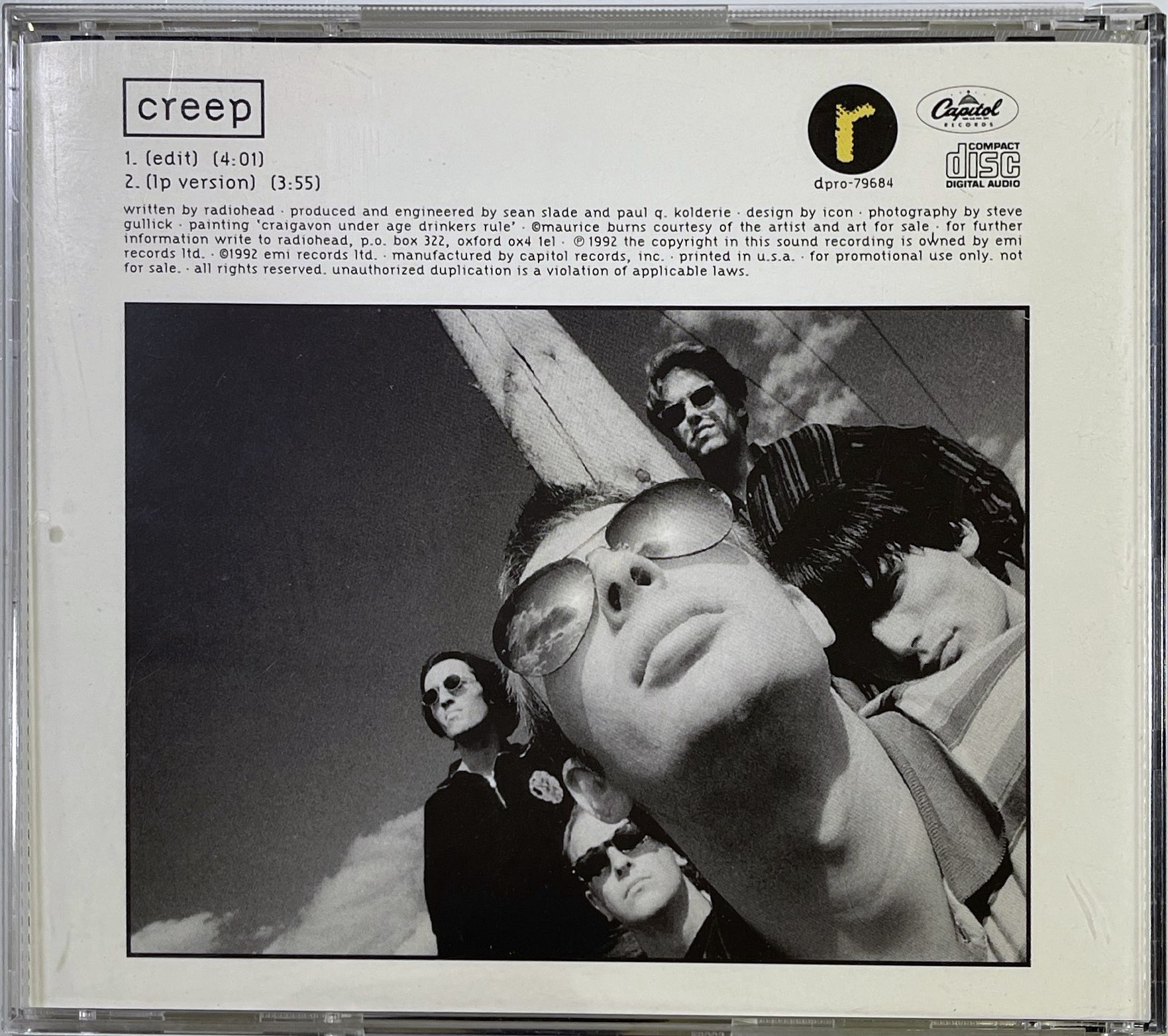 Lot 308 - RADIOHEAD - CREEP CD PROMO FULLY SIGNED.