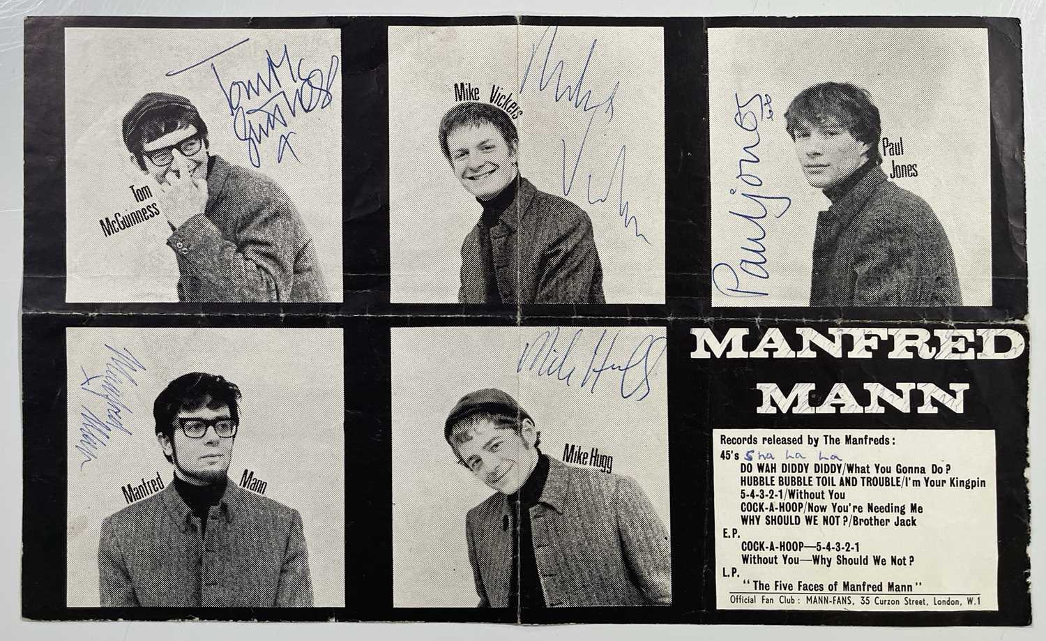 Lot 324 - MANFRED MANN - SIGNED PROMOTIONAL FAN CLUB