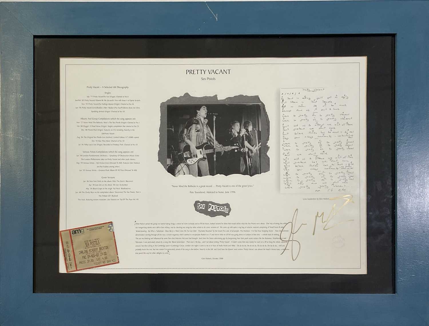 Lot 573 Sex Pistols Pretty Vacant Print Signed By