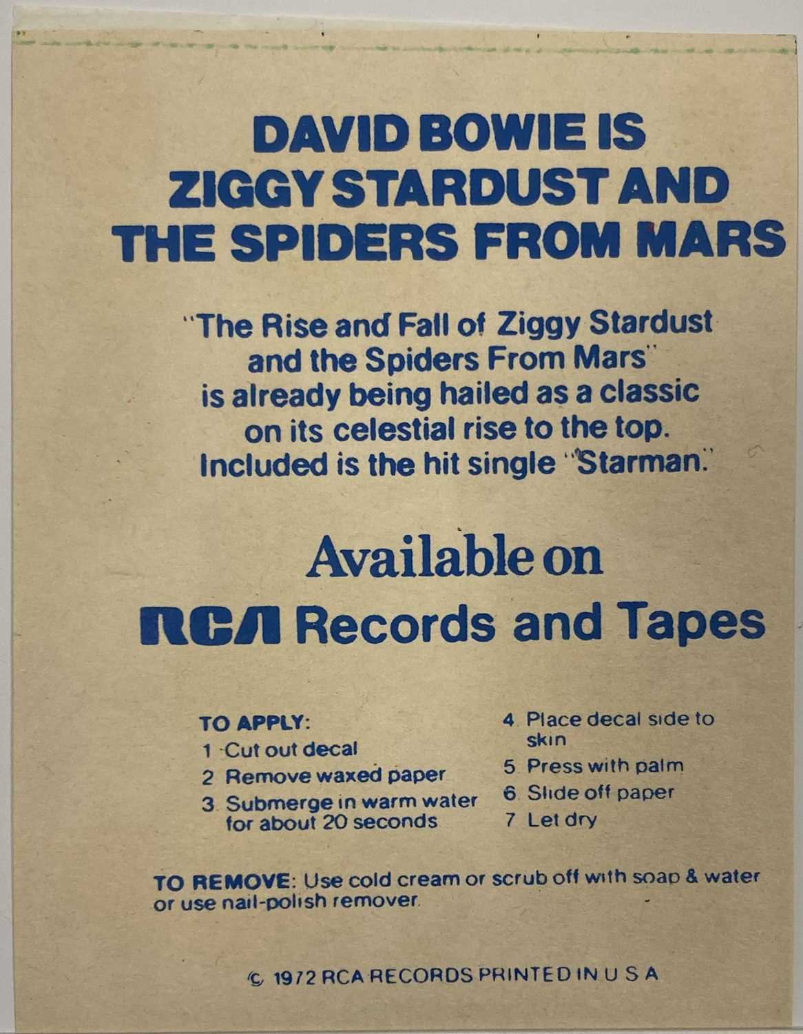Lot 409 - DAVID BOWIE GEORGE UNDERWOOD SKIN TRANSFERS.