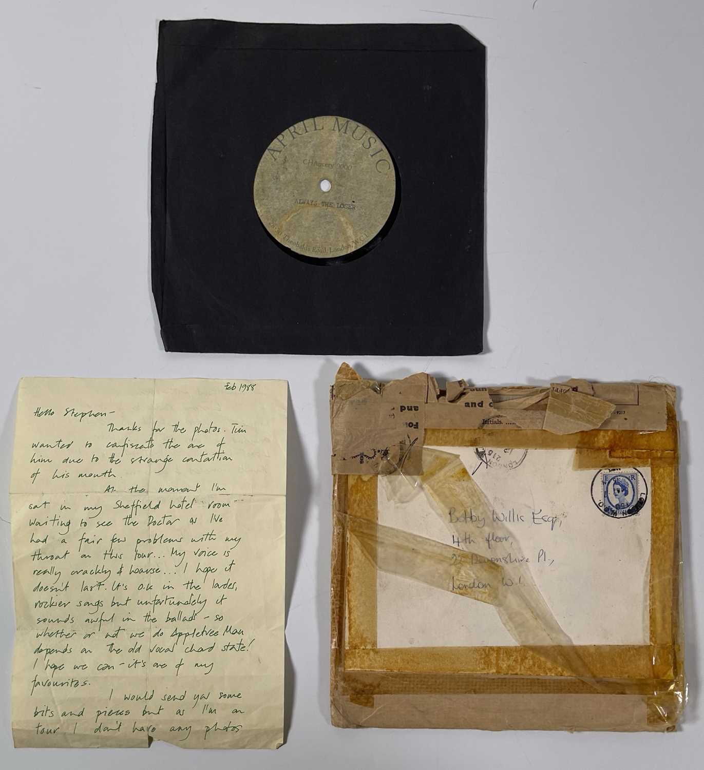 Lot 93 - 1960S ACETATE RECORDING WITH LETTER TO BOBBY