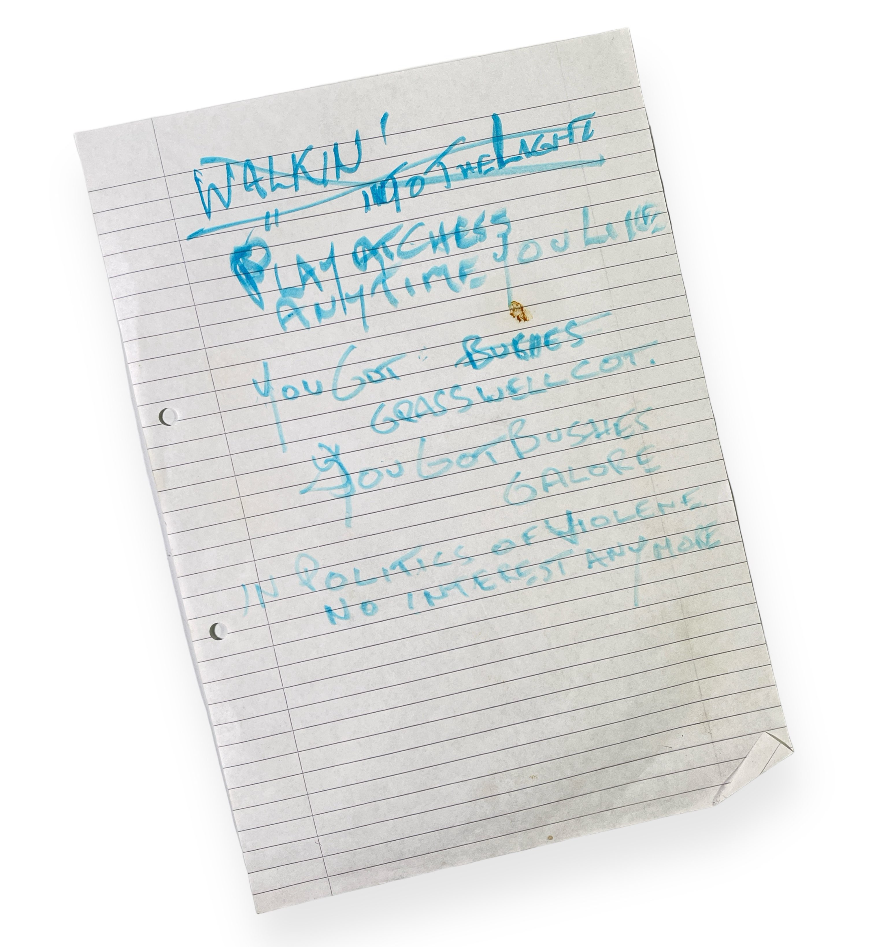 Lot 3 - DRAFT HANDWRITTEN LYRICS FOR 'COBBLES'