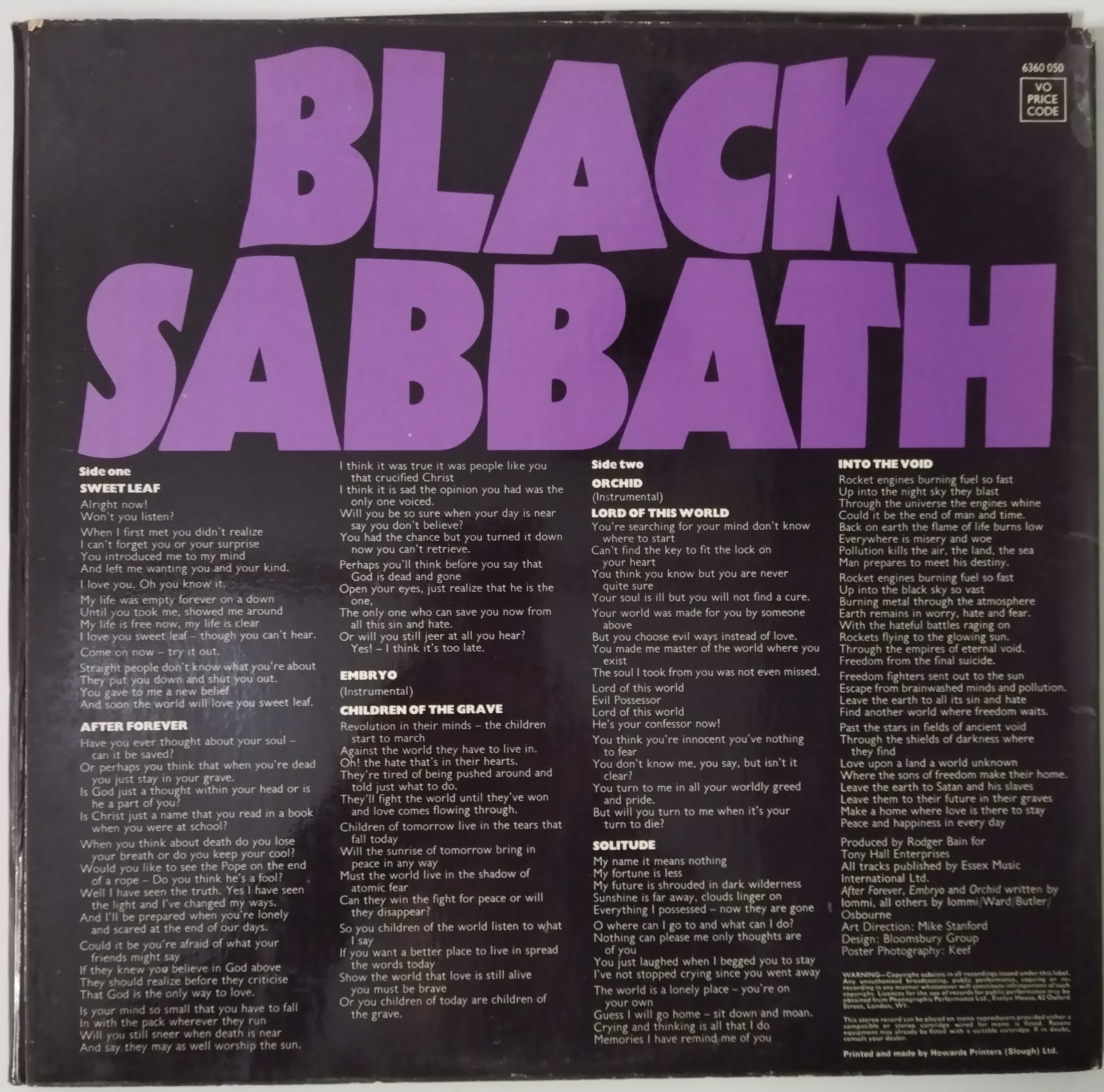 Lot 24 - BLACK SABBATH - MASTER OF REALITY LP