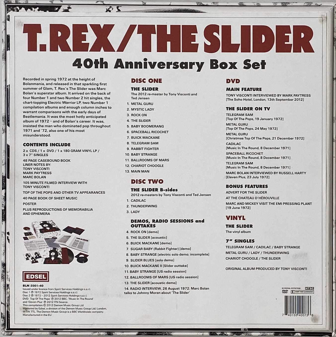 Lot 198 - T REX - THE SLIDER LP/ 7"/ CD BOX SET (40TH