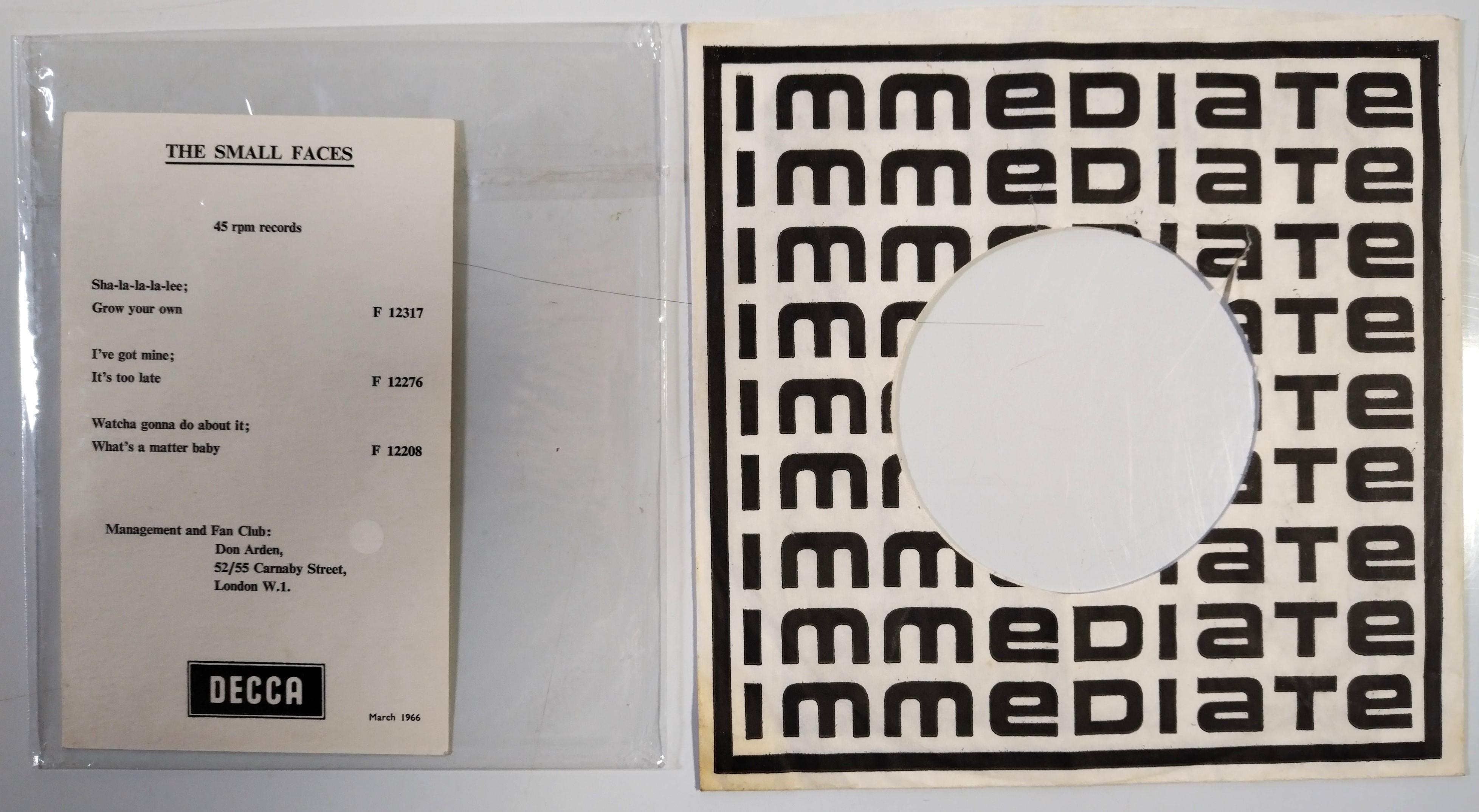 Lot 49 - SMALL FACES / IMMEDIATE - SIGNED ITEMS.