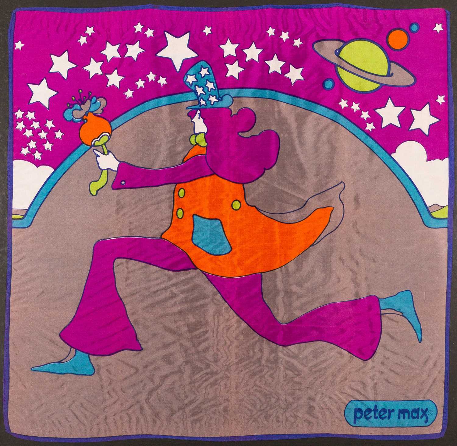 Lot 55 - PETER MAX - ORIGINAL PRINTED SILK SCARF.