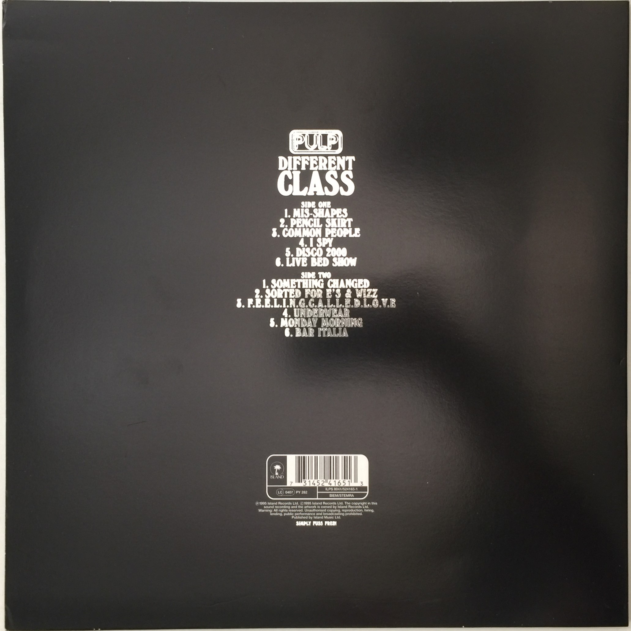 Lot 218 - PULP - DIFFERENT CLASS LP (UK ORIGINAL W/